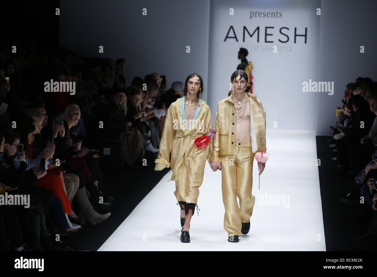 Berlin, Germany. 15th Jan, 2019. Models on the catwalk with the Autum ...