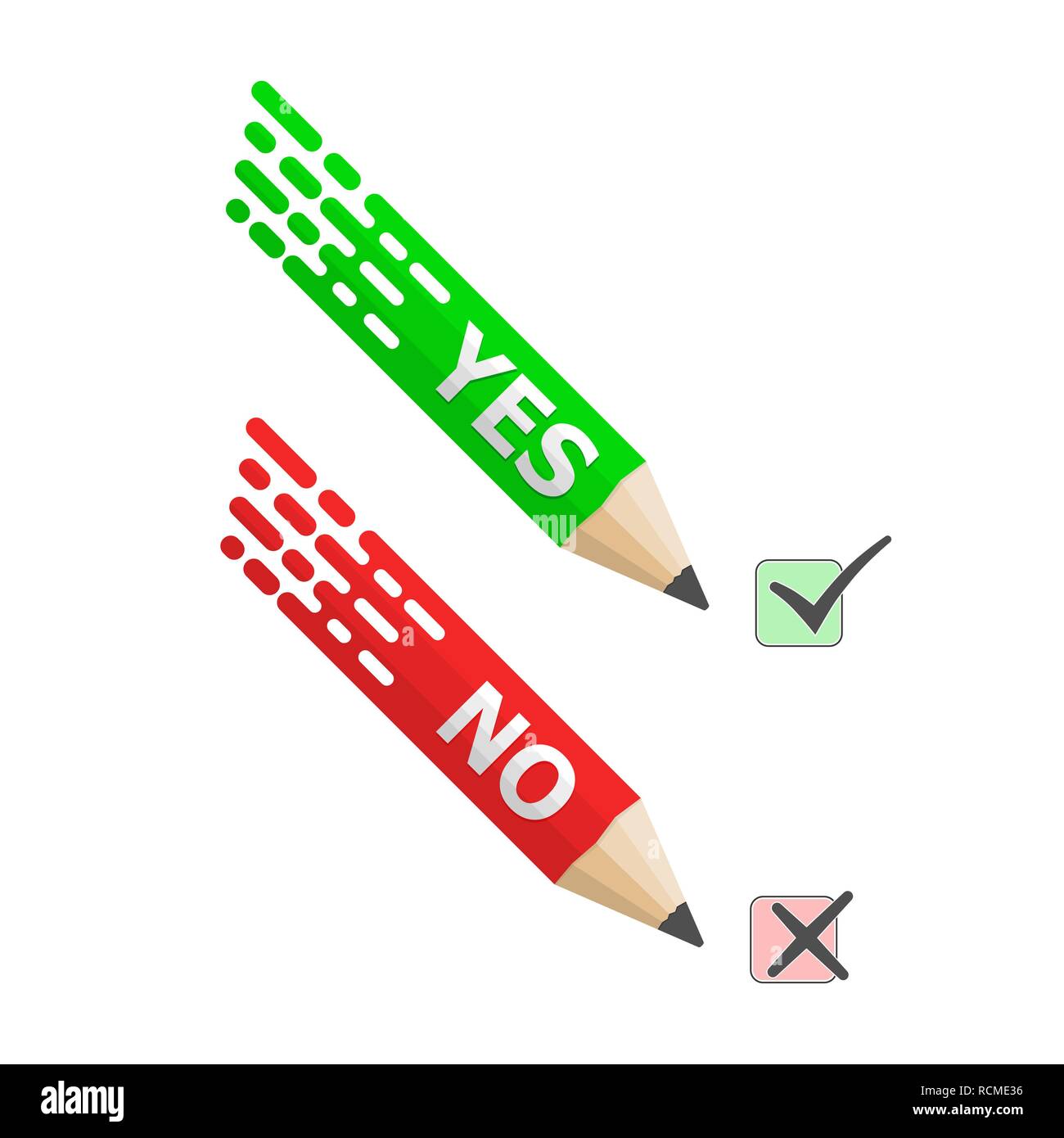 Pencils with Yes and No text. Vector illustration. Colored pencils on ...
