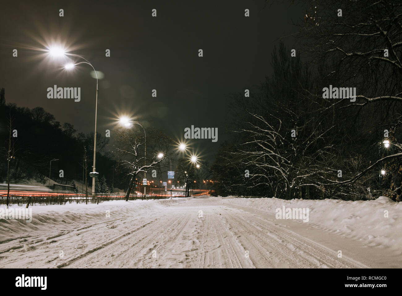 Night road on dark forest hi-res stock photography and images - Alamy