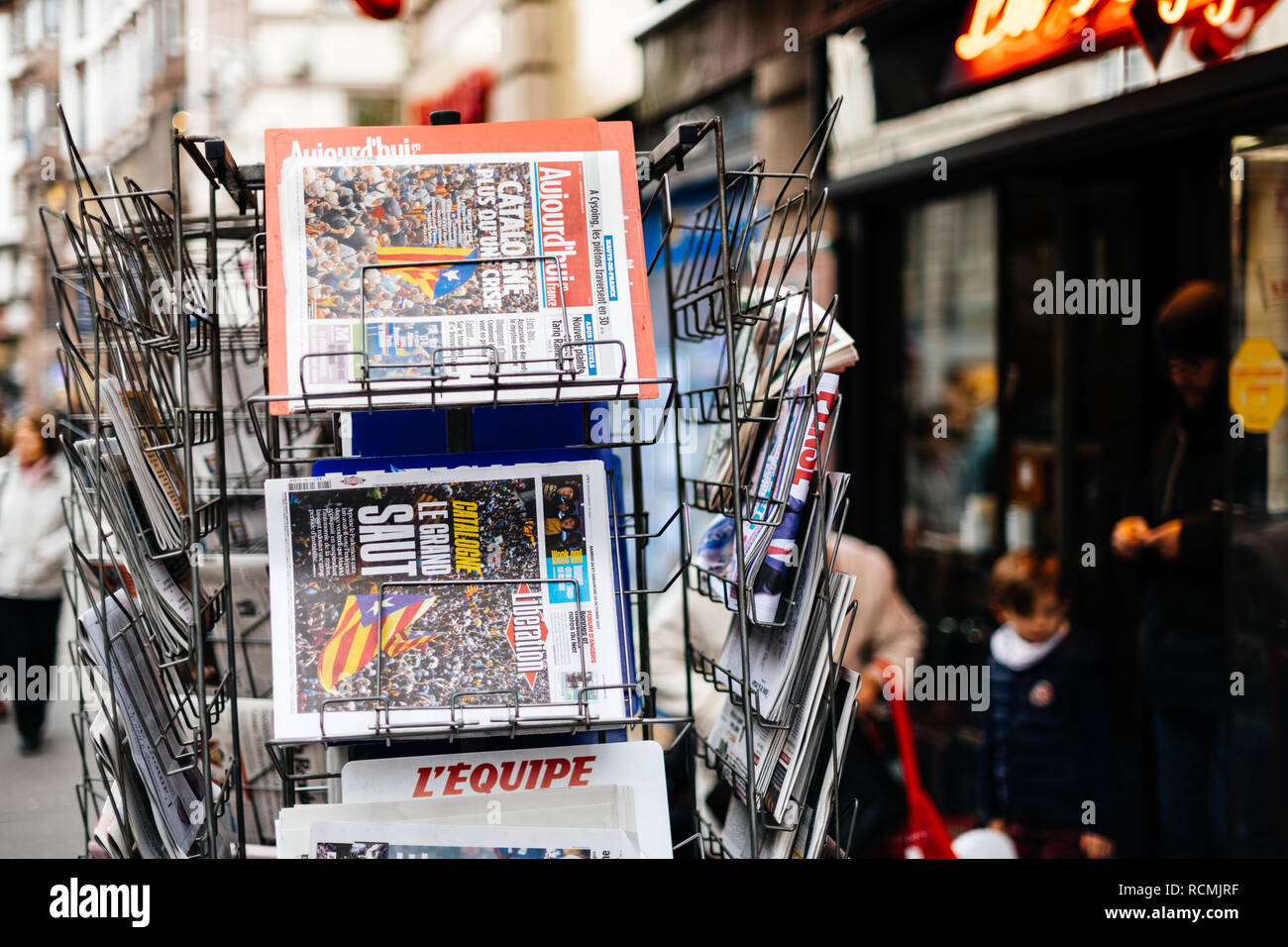 PARIS, FRANCE - OCT 28, 2017: Details of Liberation French newspaper ...