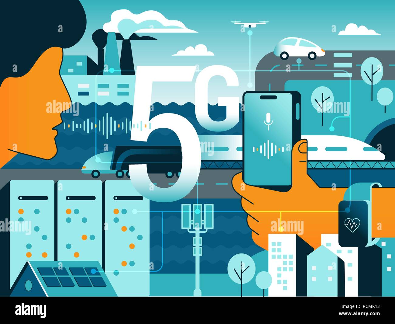5G technologies in our life. Gradient vector concept illustration of ...