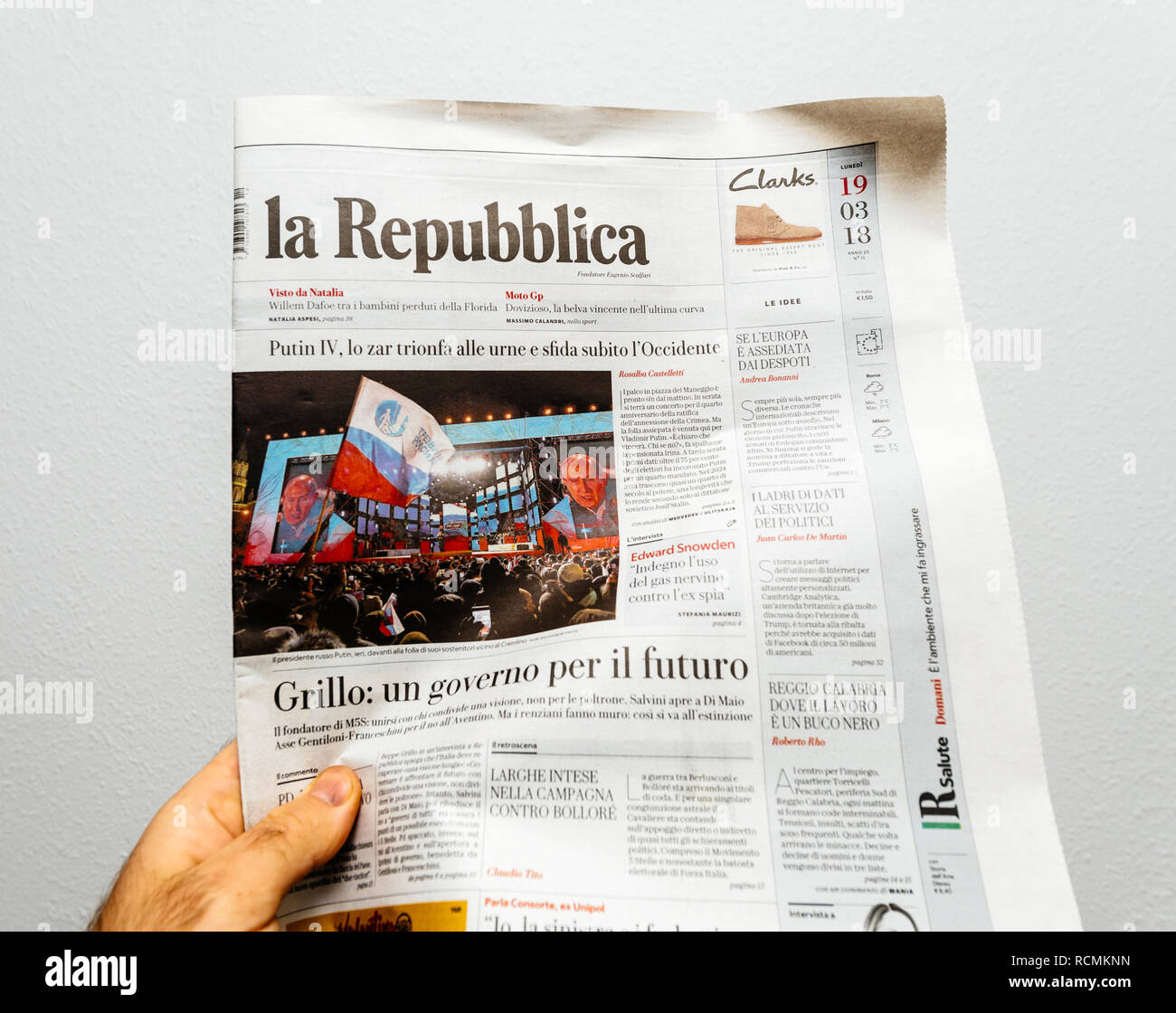 PARIS, FRANCE - MAR 19, 2017: Man reading Italian La Republica ...