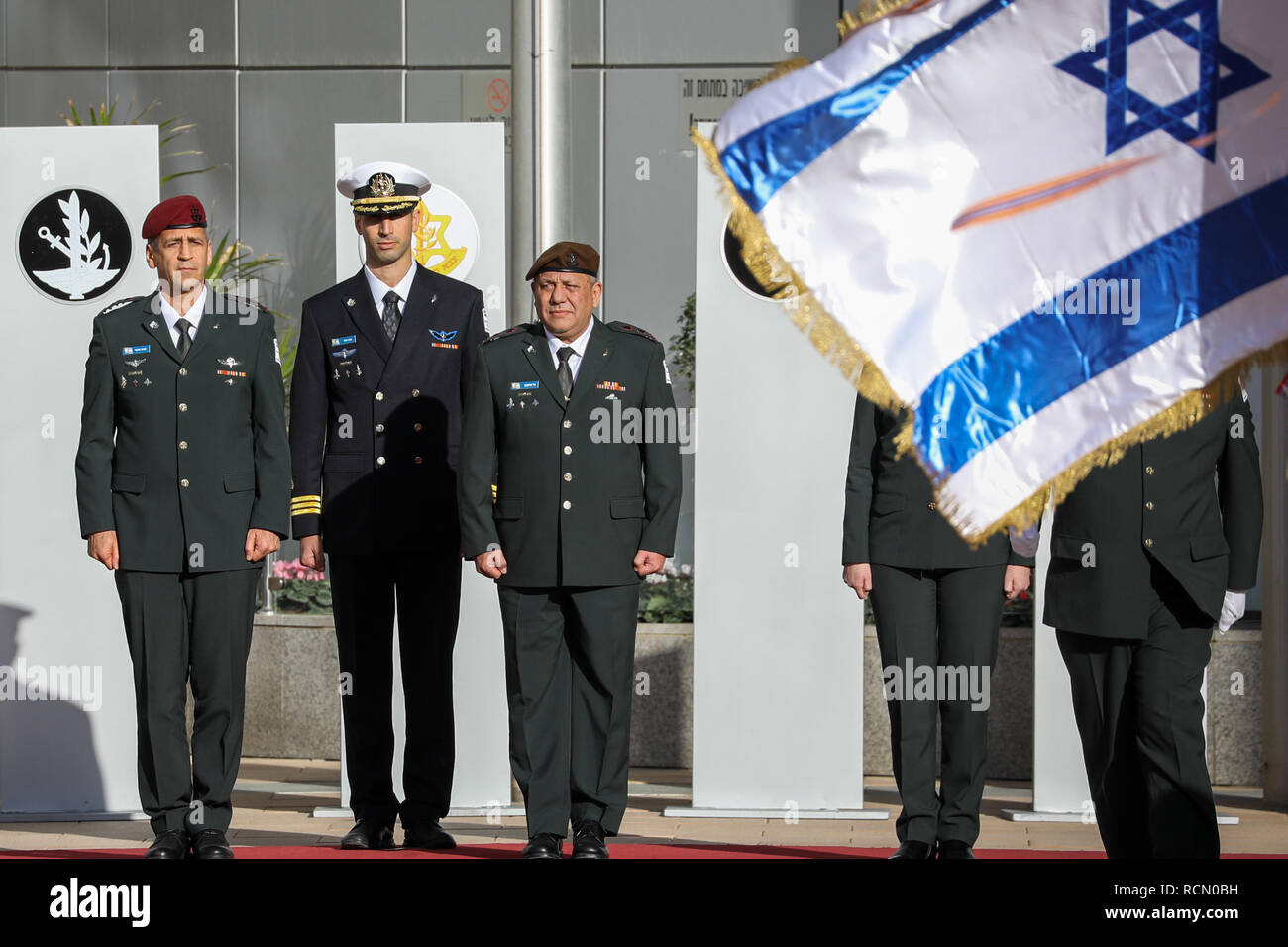 Tel Aviv, Israel. 15th Jan, 2019. Aviv Kochavi (1st L) attends a ...