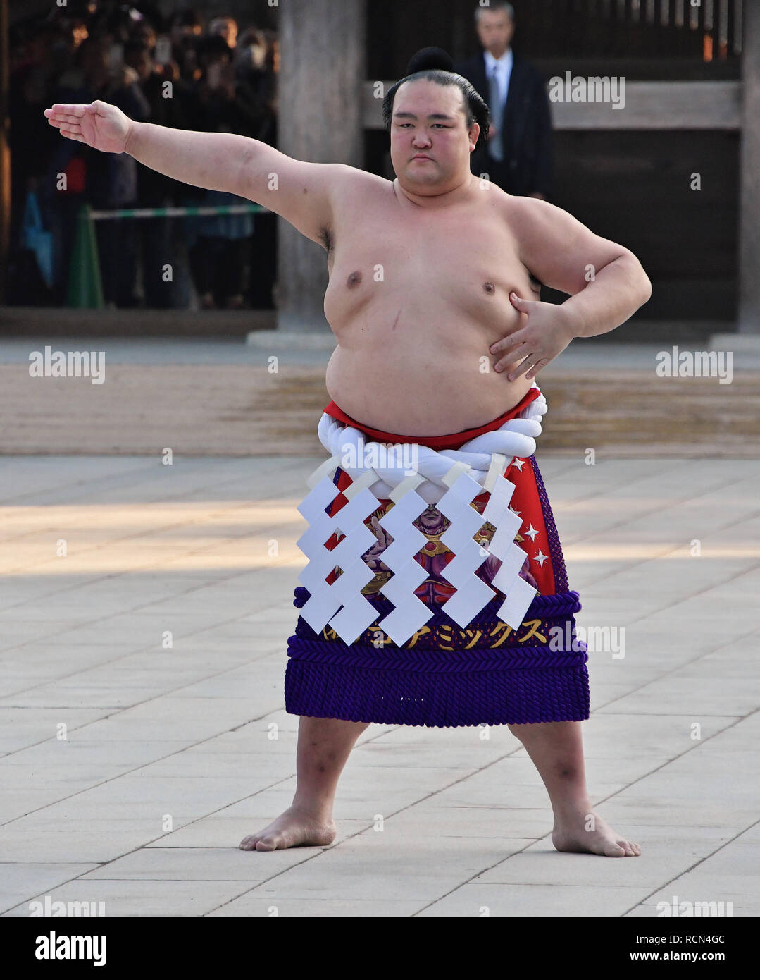 Japanese grand sumo champion Yokozuna Kisenosato performs a ring ...