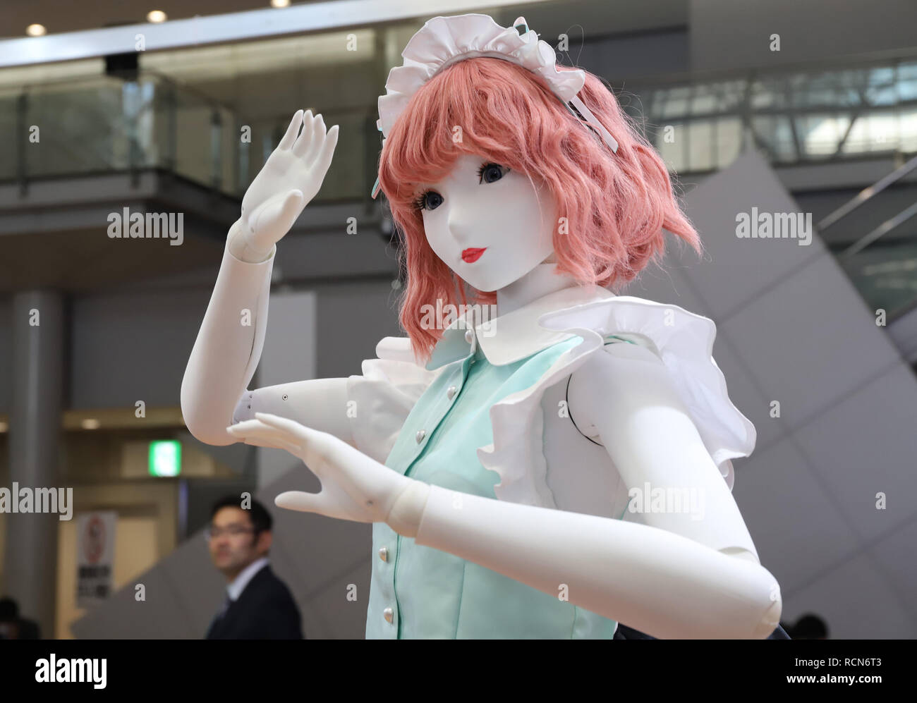 Tokyo, Japan. 16th Jan, 2019. Japanese robot venture Speecys displays a ...