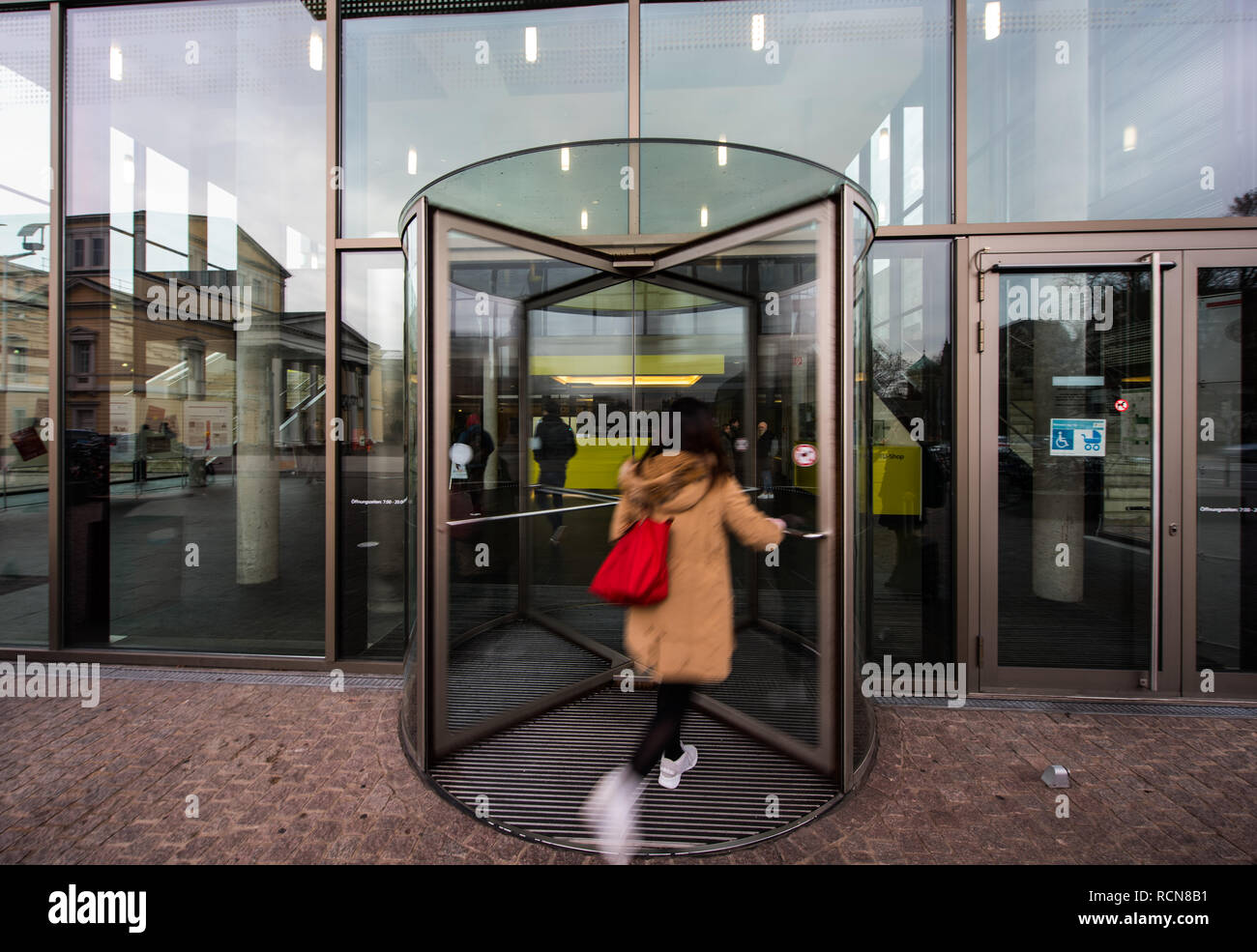 Darmstadt, Germany. 15th Jan, 2019. A student walks through a revolving ...
