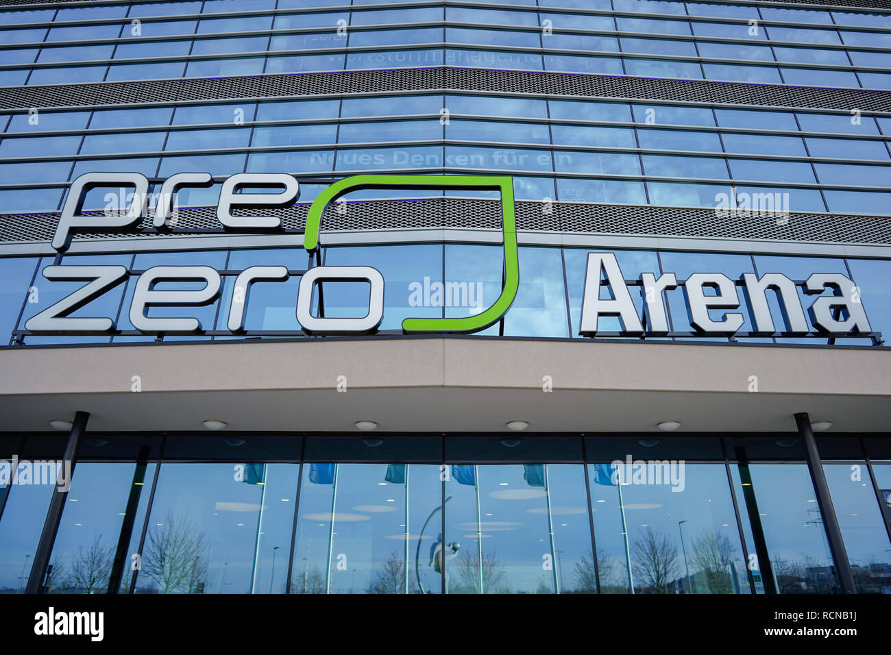 Sinsheim, Germany. 16th Jan, 2019. The lettering "Pre Zero Arena" is ...