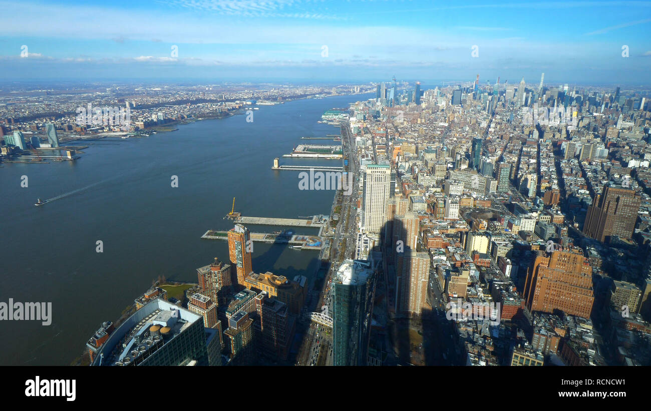 Wide angle aerial view over Manhattan New York Stock Photo - Alamy