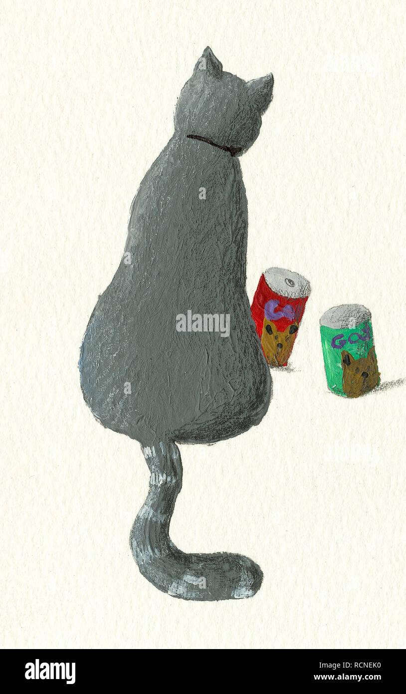Acrylic illustration of the Cat sits back painted on art paper Stock ...