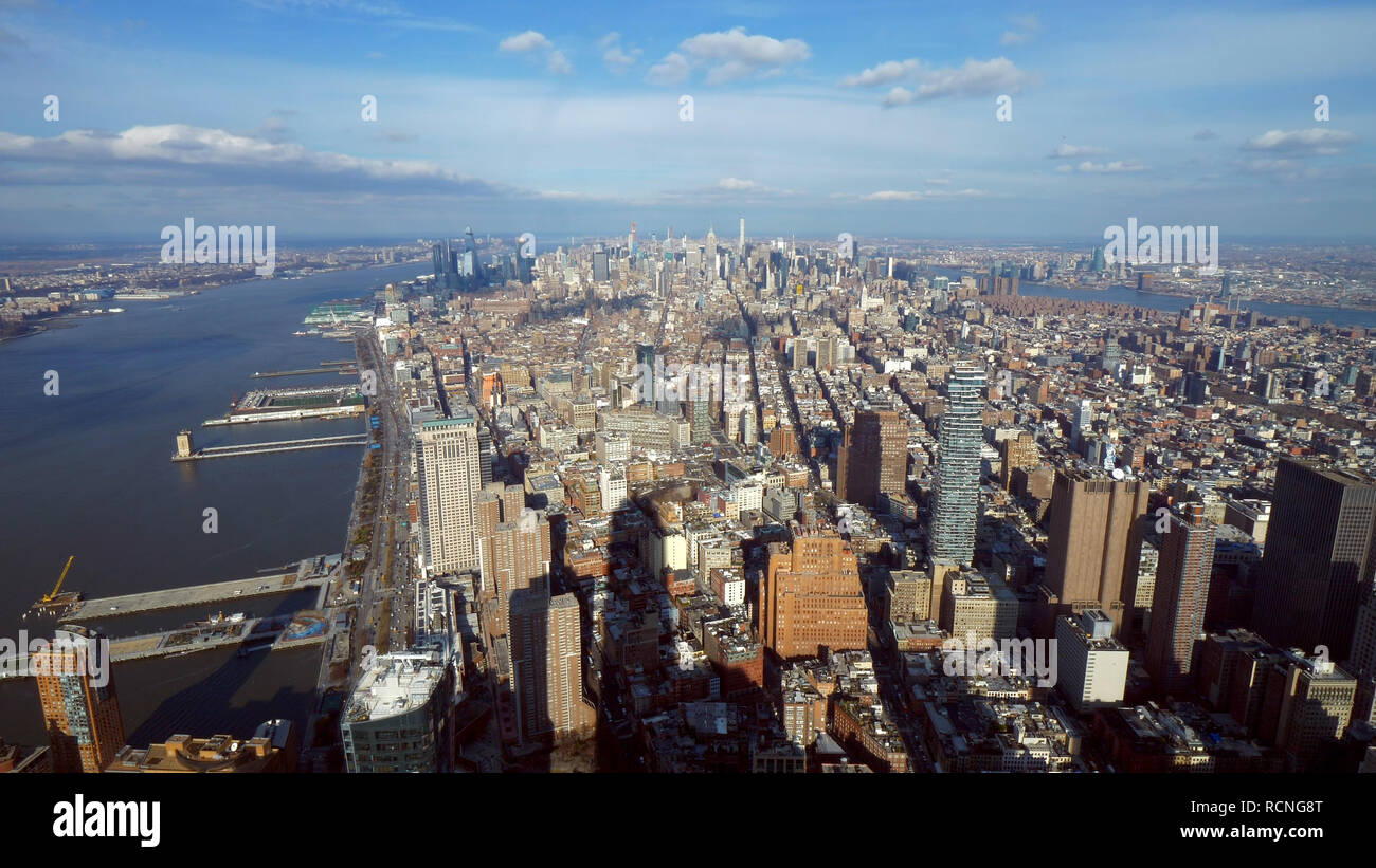Wide angle aerial view over Manhattan New York Stock Photo - Alamy