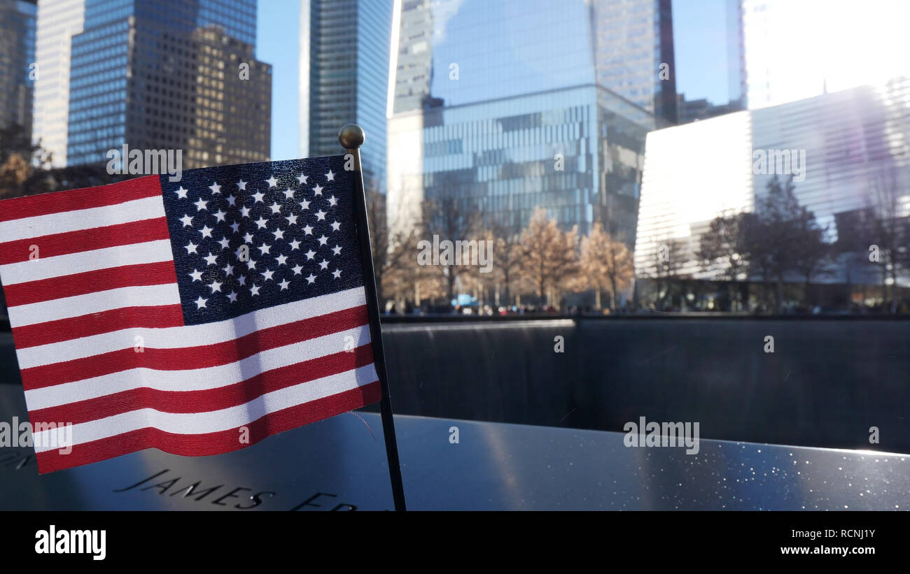 US Flag at the 911 Memorial World Trade Center Stock Photo - Alamy