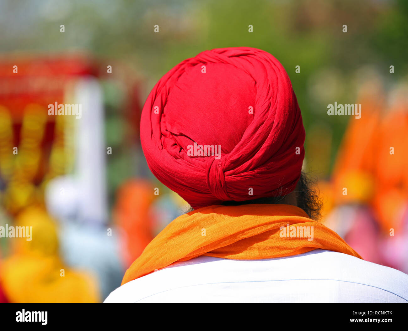 manifestation and the red turban worn by a man of Sikh religion Stock ...
