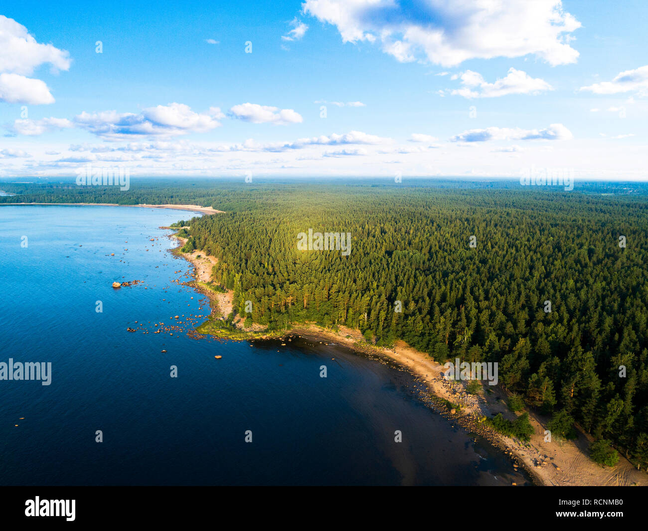 Aerial view of seashore with beach, lagoons. Coastline with sand and ...