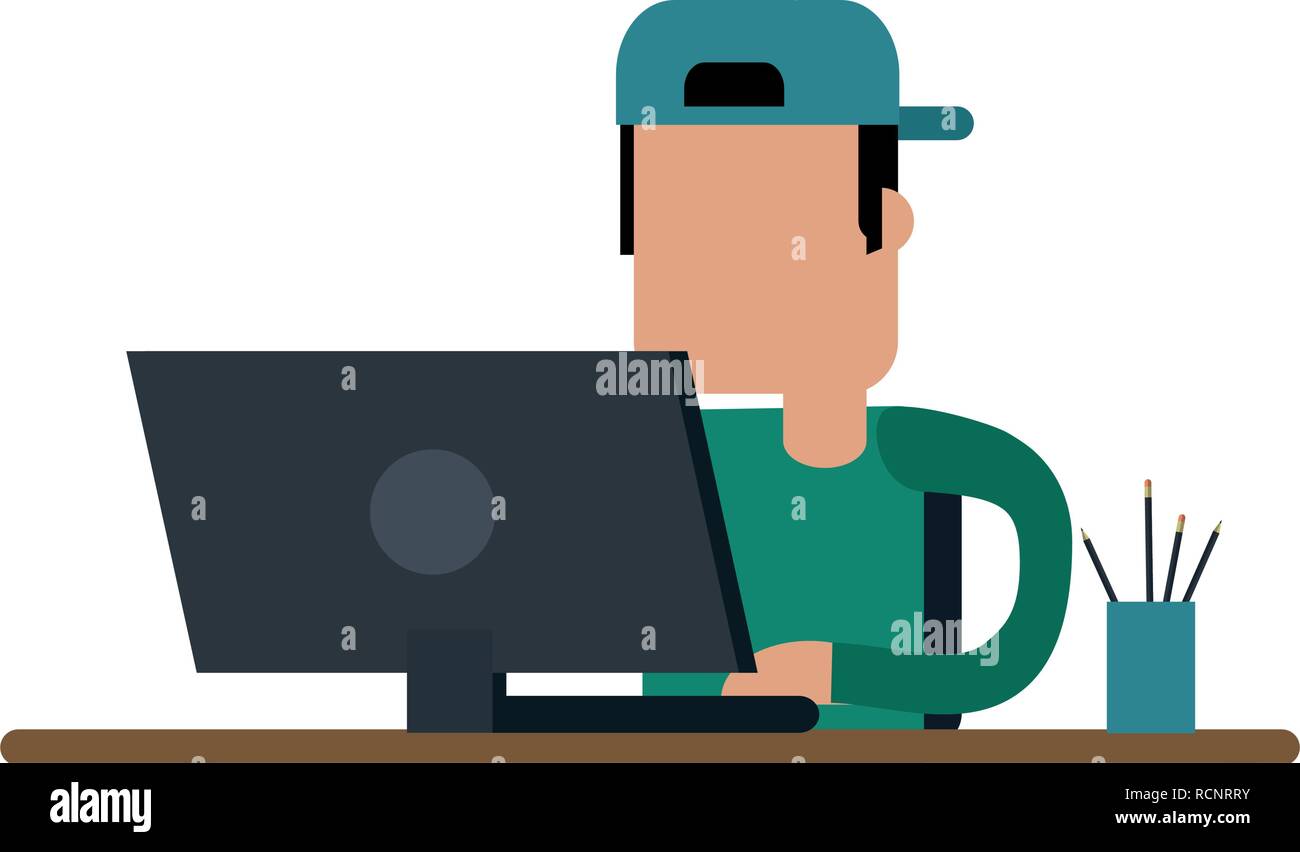 Working with computer avatar Stock Vector Image & Art - Alamy