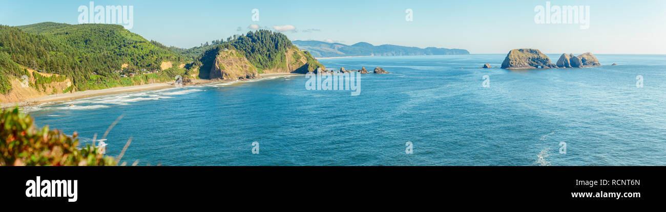 Scenic panoramic view of the Oregon coast and Three Arch Rocks National ...
