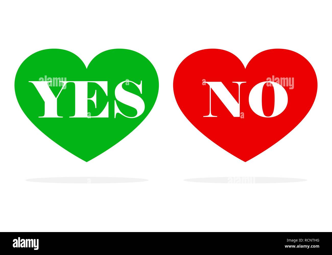 Hearts with Yes and No text. Vector illustration. Heart icons in flat ...