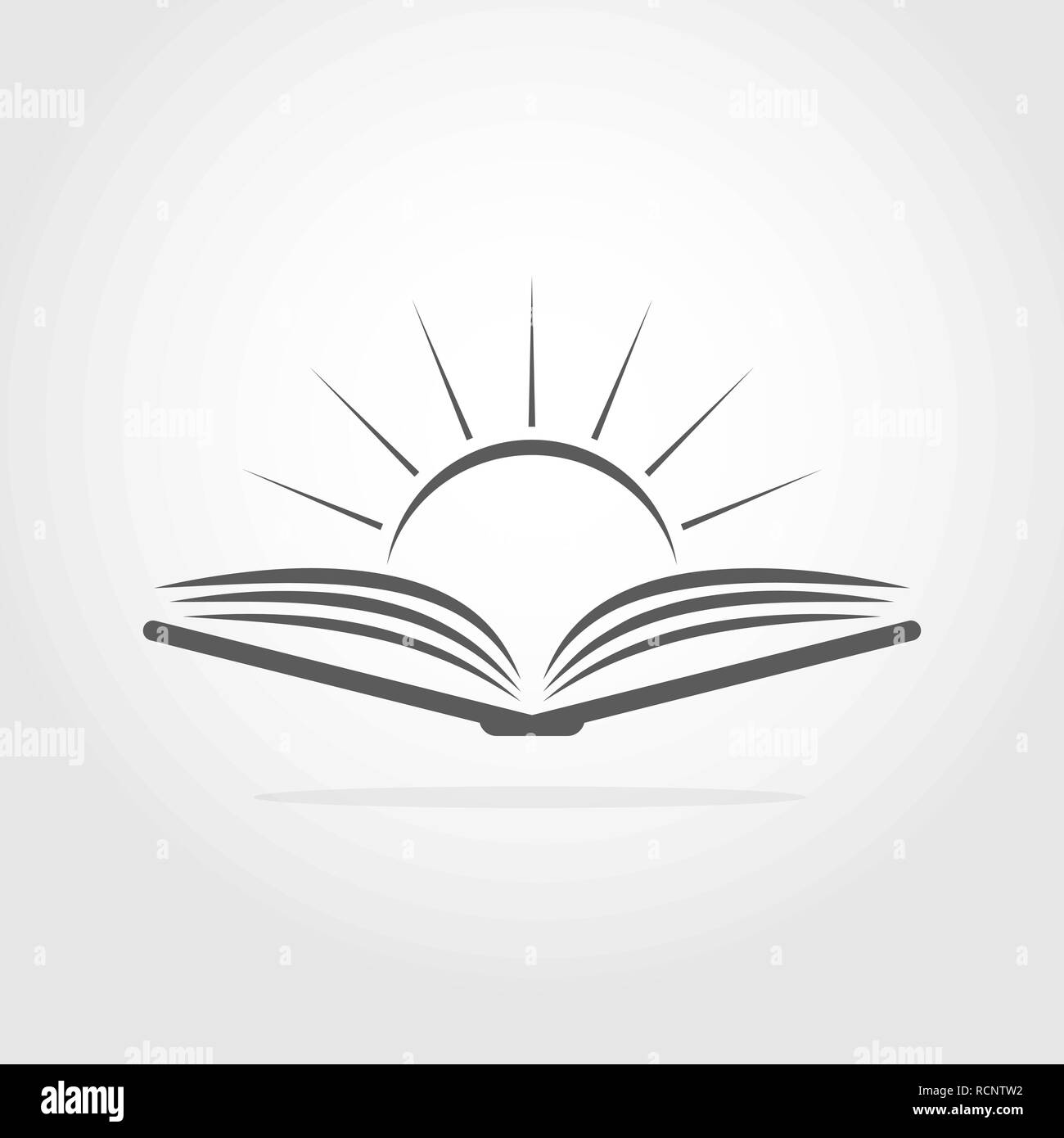 Book with sun icon in flat design. Vector Illustration. Gray book ...