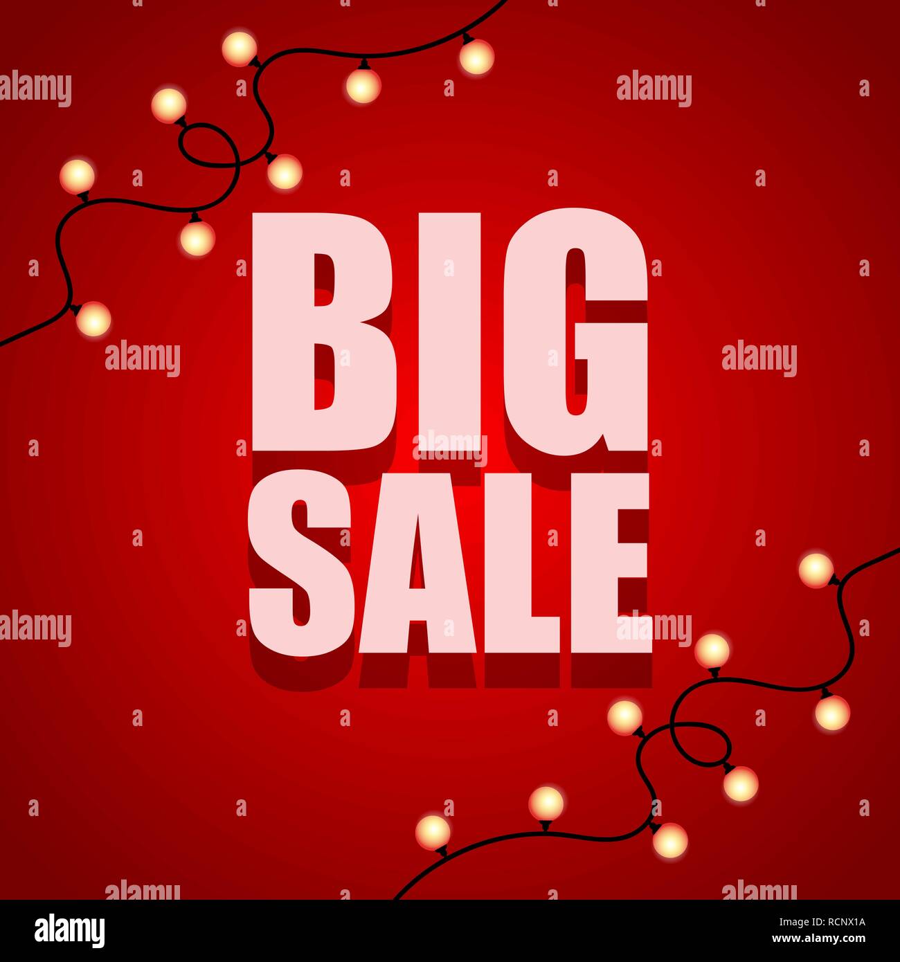 Big Sale abstract red banner with light bulbs. Vector illustration. Big ...