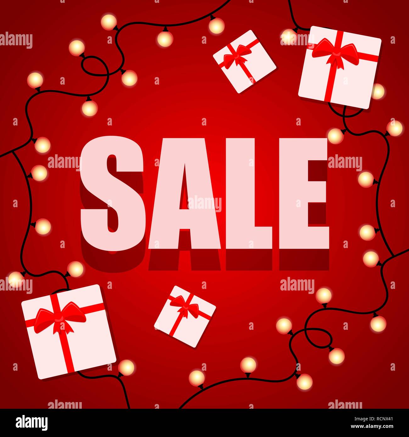 Big Sale abstract red banner with light bulbs. Vector illustration. Big ...