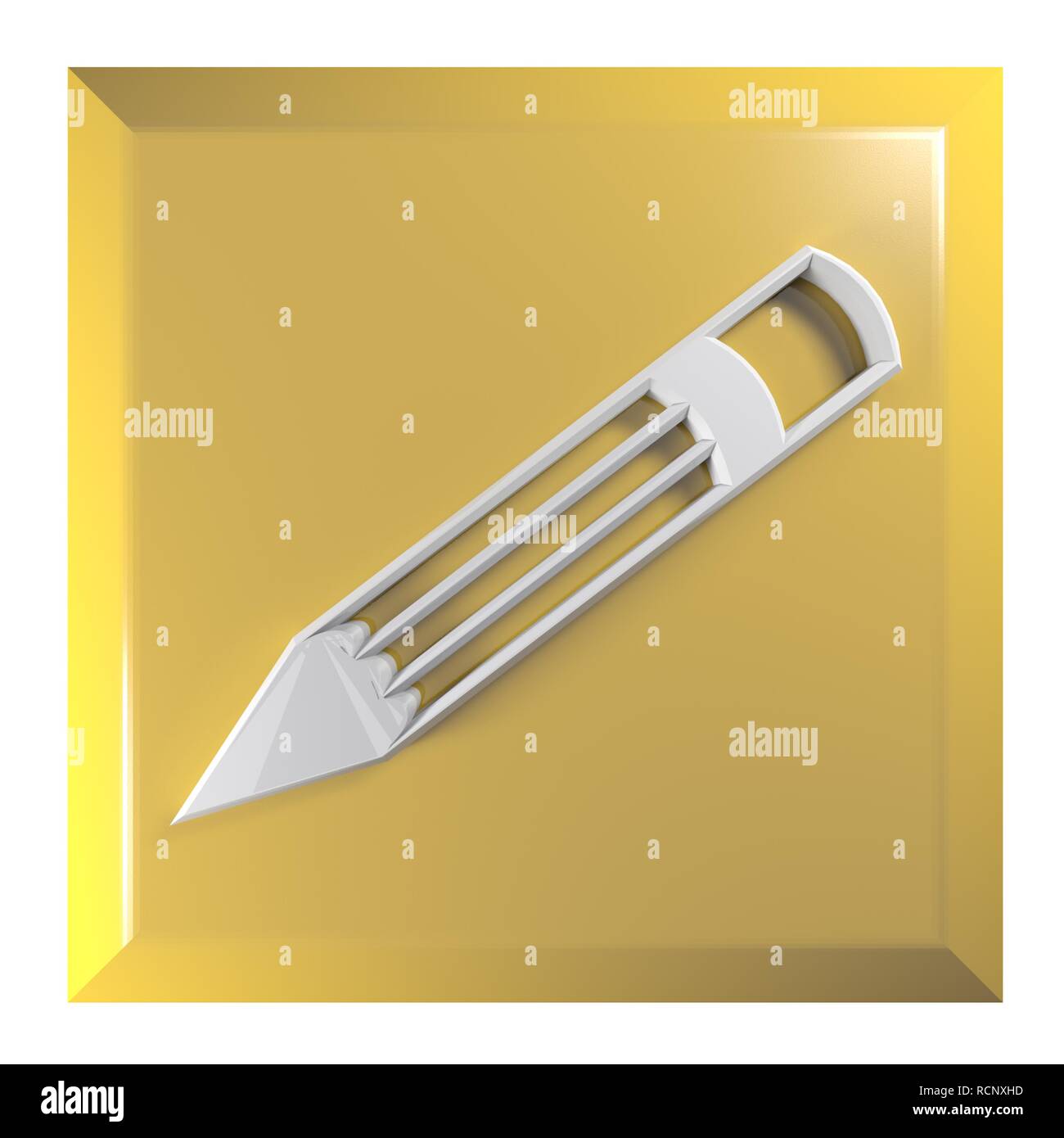 Yellow - orange square push button with pencil icon - 3D rendering ...