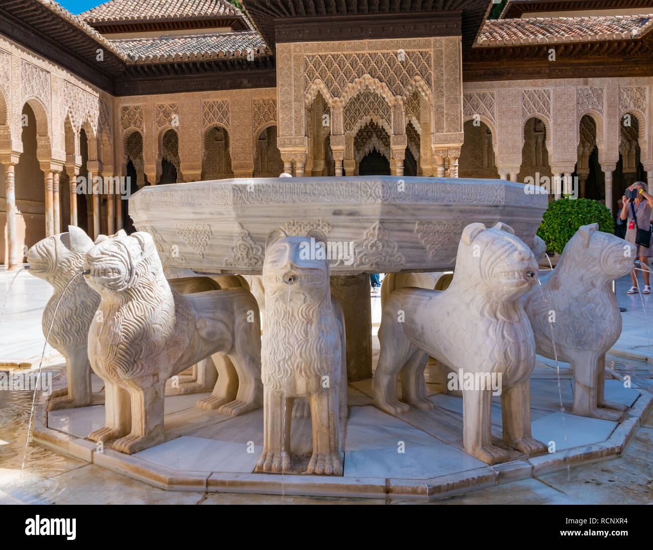 Marble Lion fountain and alabaster basin, Palace of the Lions, Nasrid ...