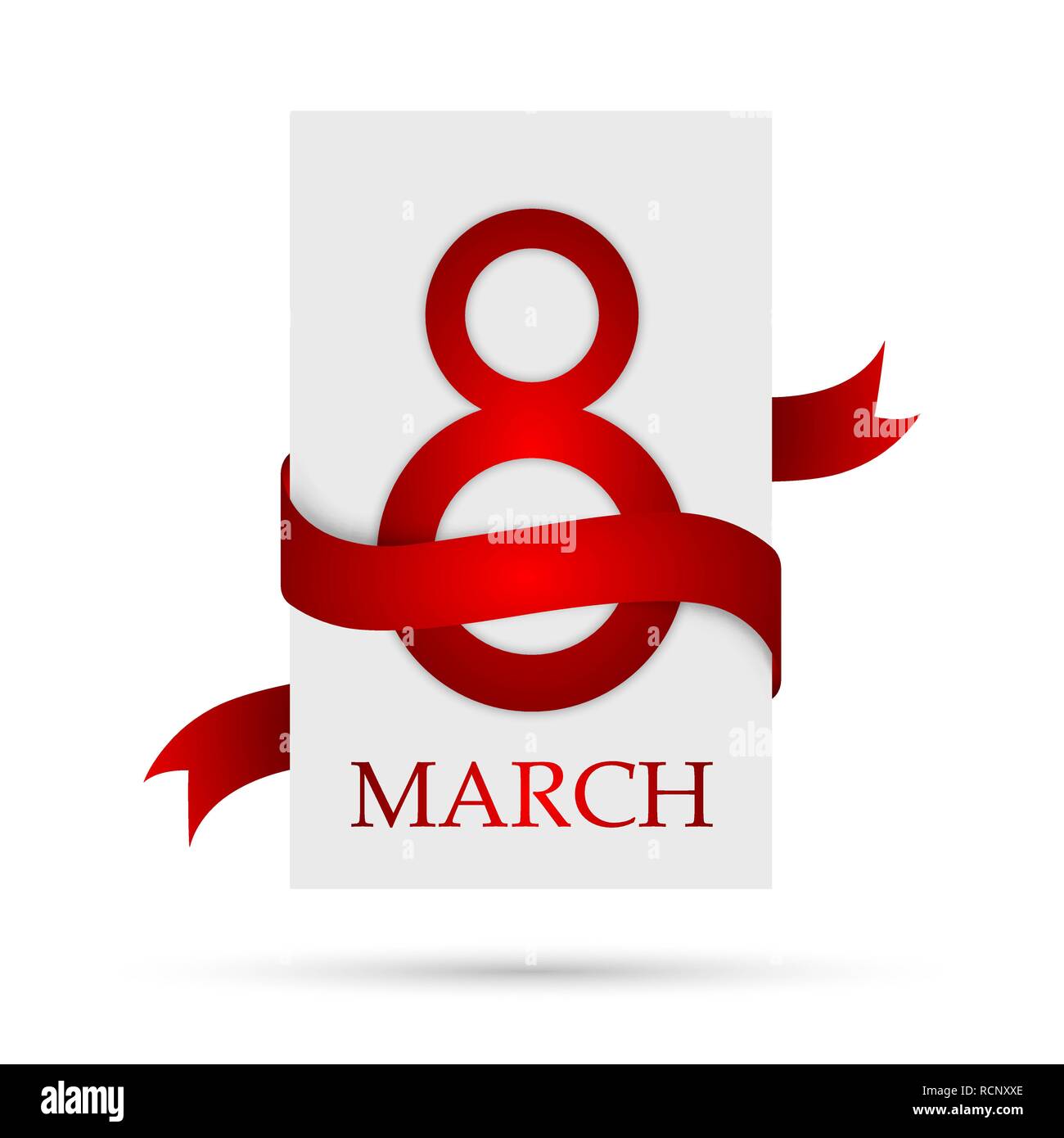 White banner with red ribbon for 8 march. Vector illustration. March 8 ...