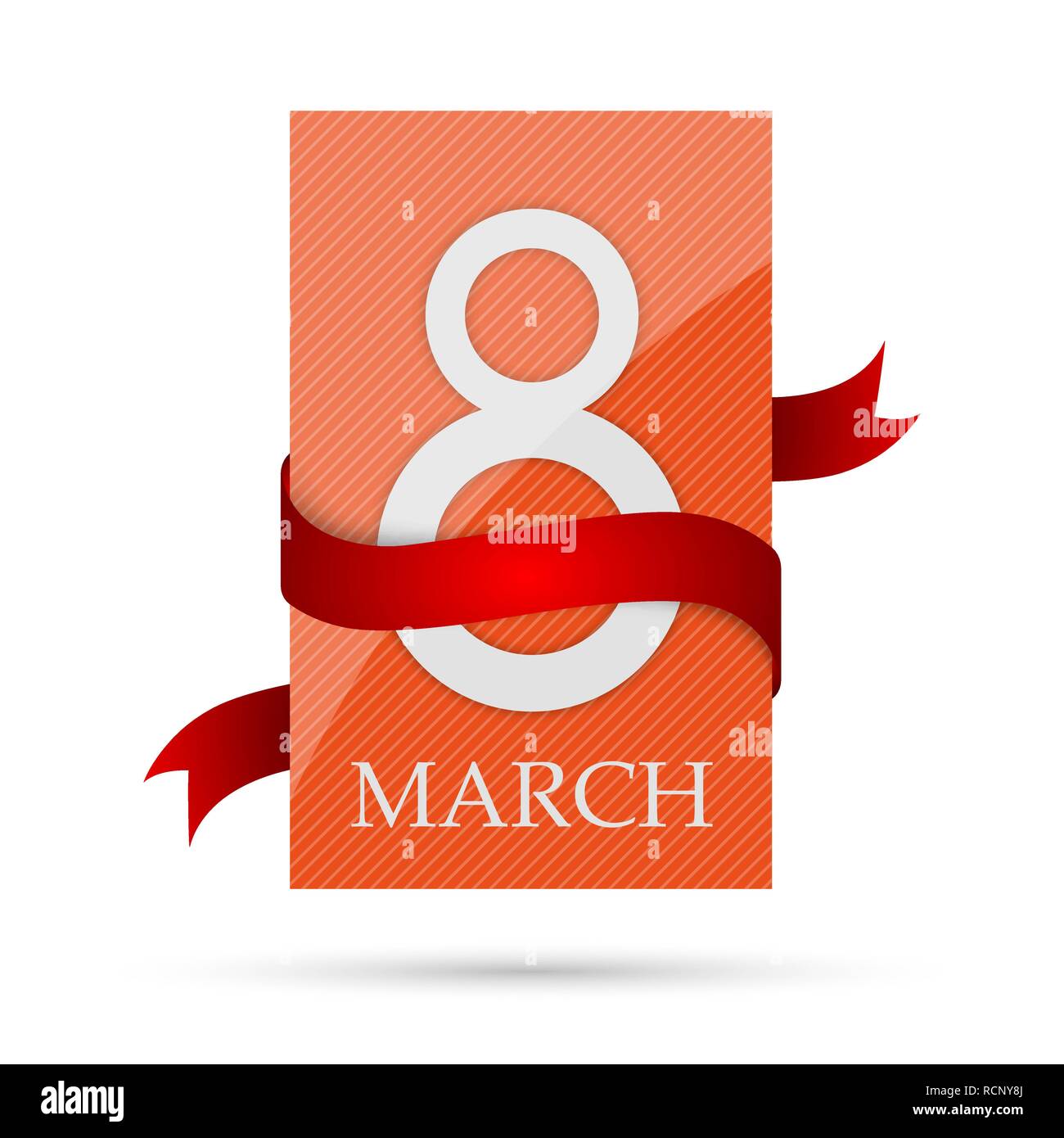 Orange banner with red ribbon for 8 march. Vector illustration. March 8 ...