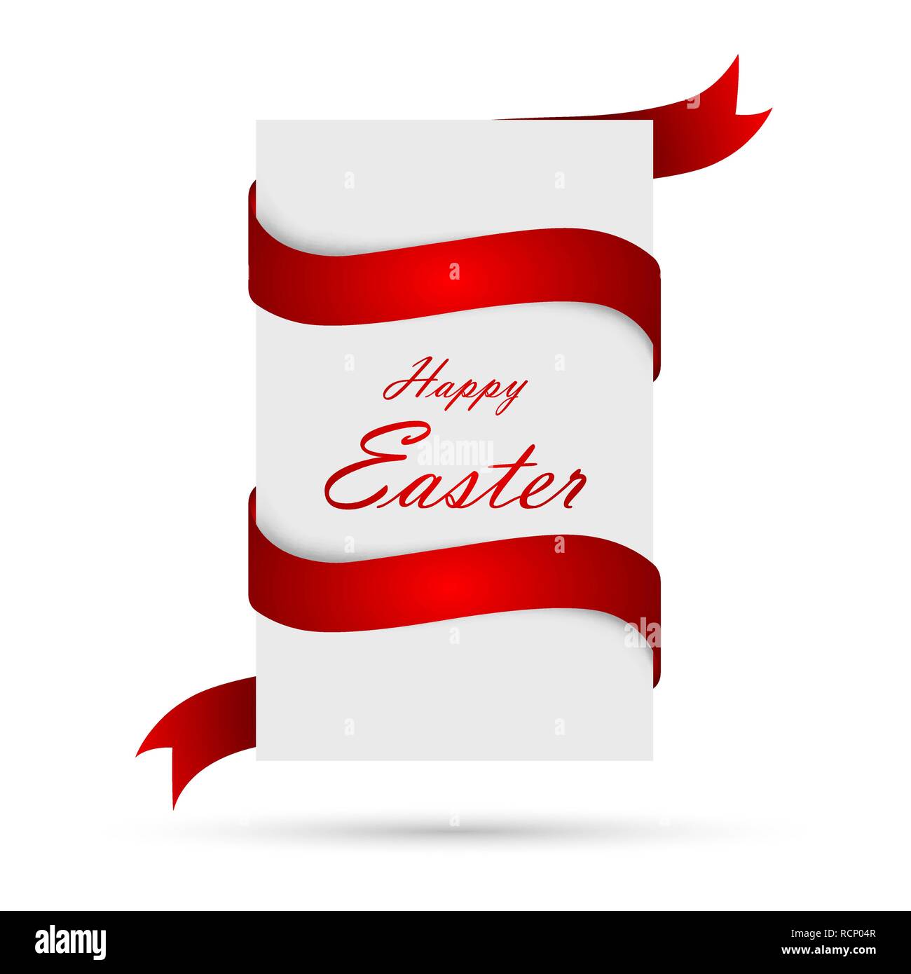 Easter greeting card with red ribbon. Vector illustration. Festive ...