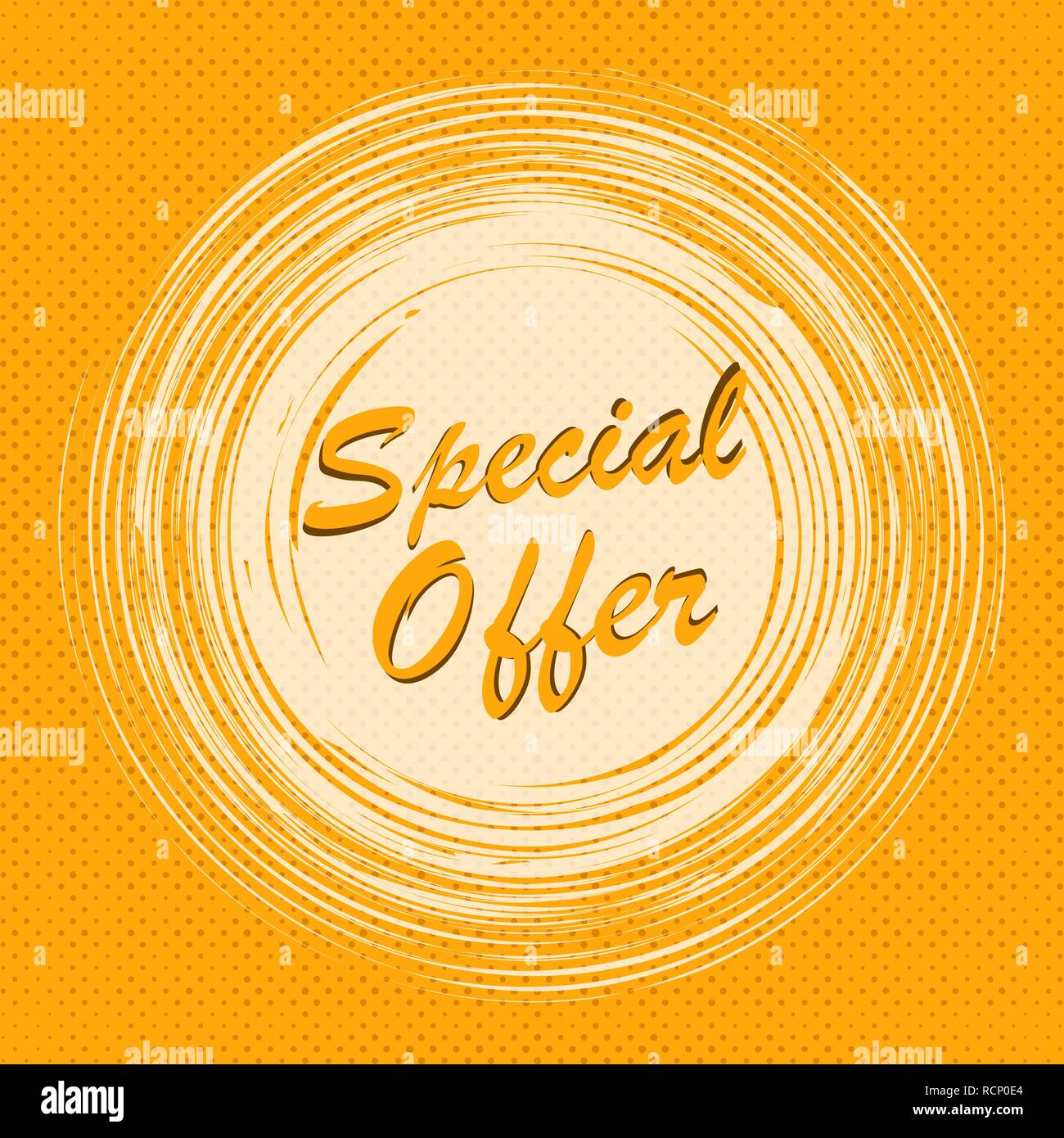 Special offer, grunge circle on pop art background. Vector illustration ...
