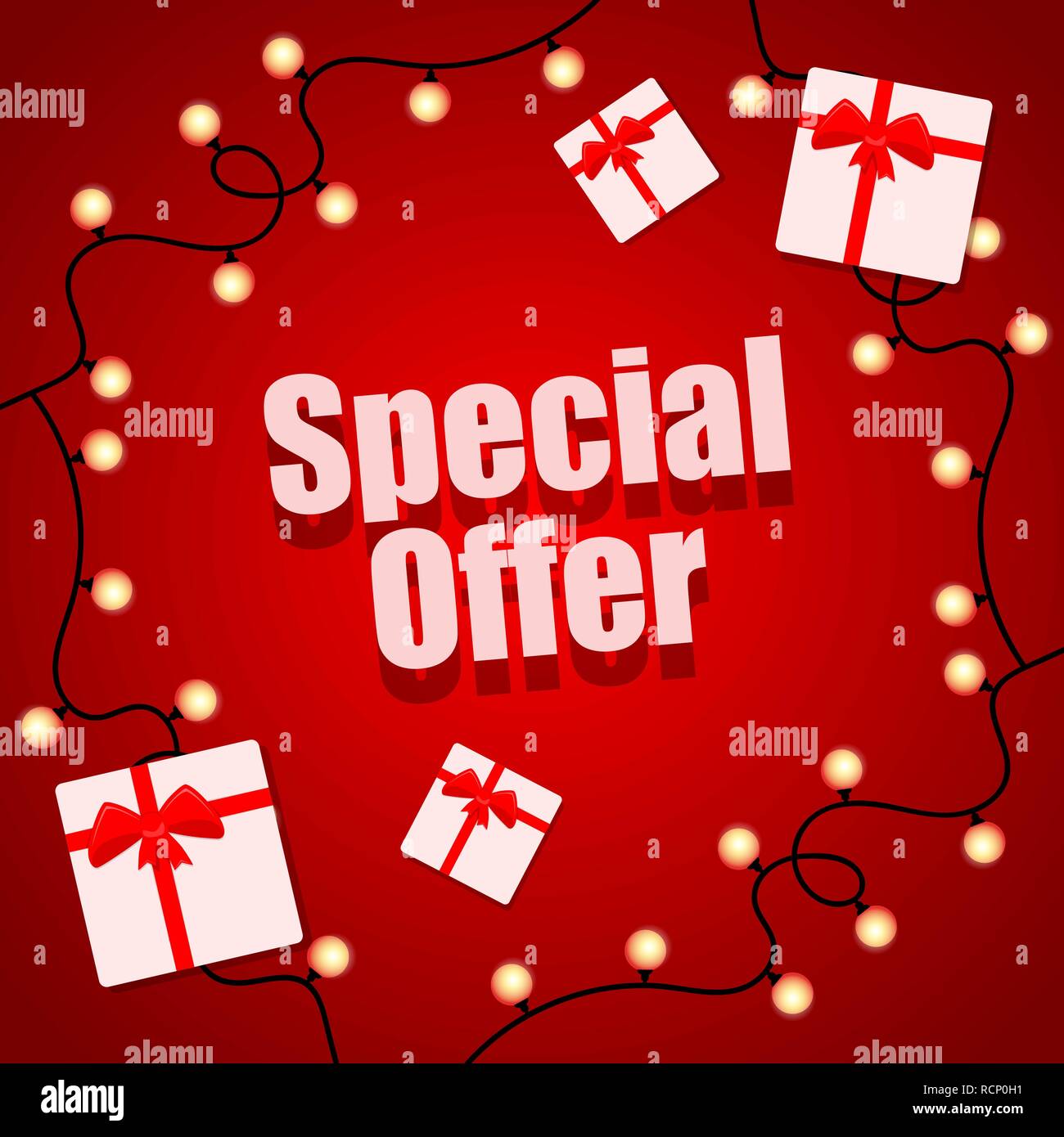 Special offer, abstract red banner with a gift boxes. Vector ...