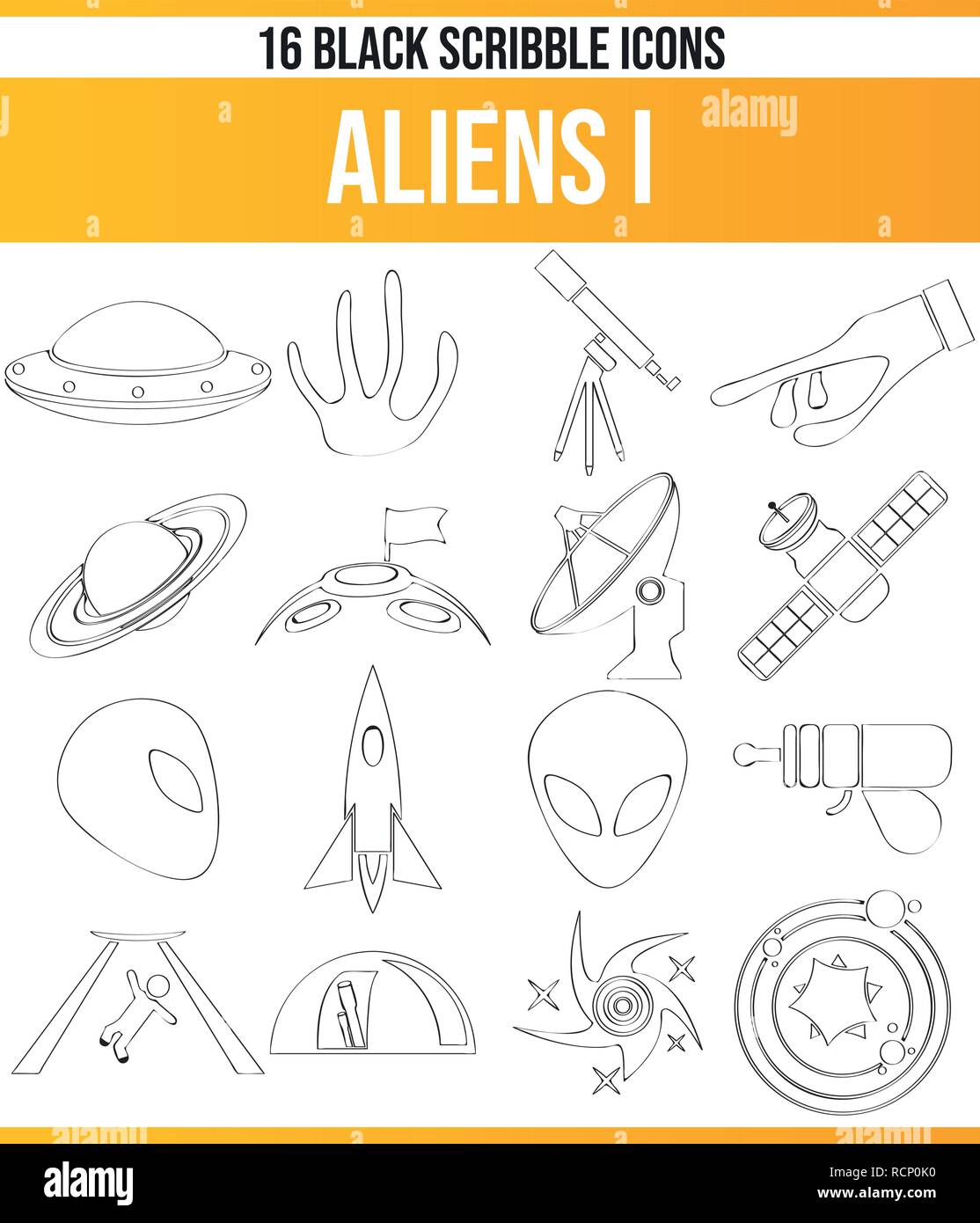 Black pictograms / icons about aliens. This icon set is perfect for ...