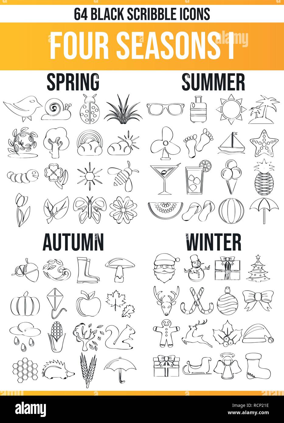 Black pictograms / icons on the seasons. This icon set is perfect for ...