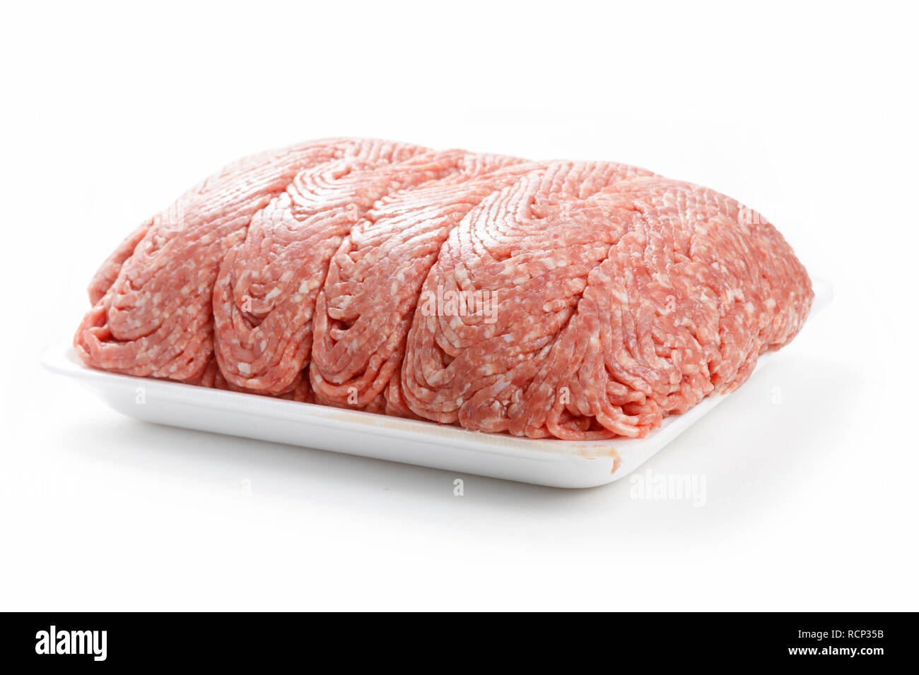 Red Ground Pork Meat on white background Stock Photo - Alamy