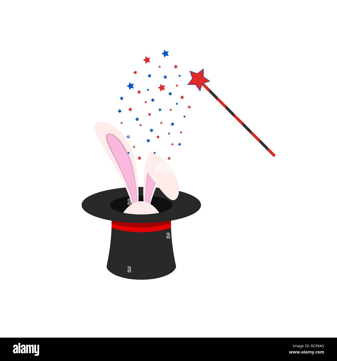 Easter rabbit in the magic hat, isolated. Vector illustration. Magic ...