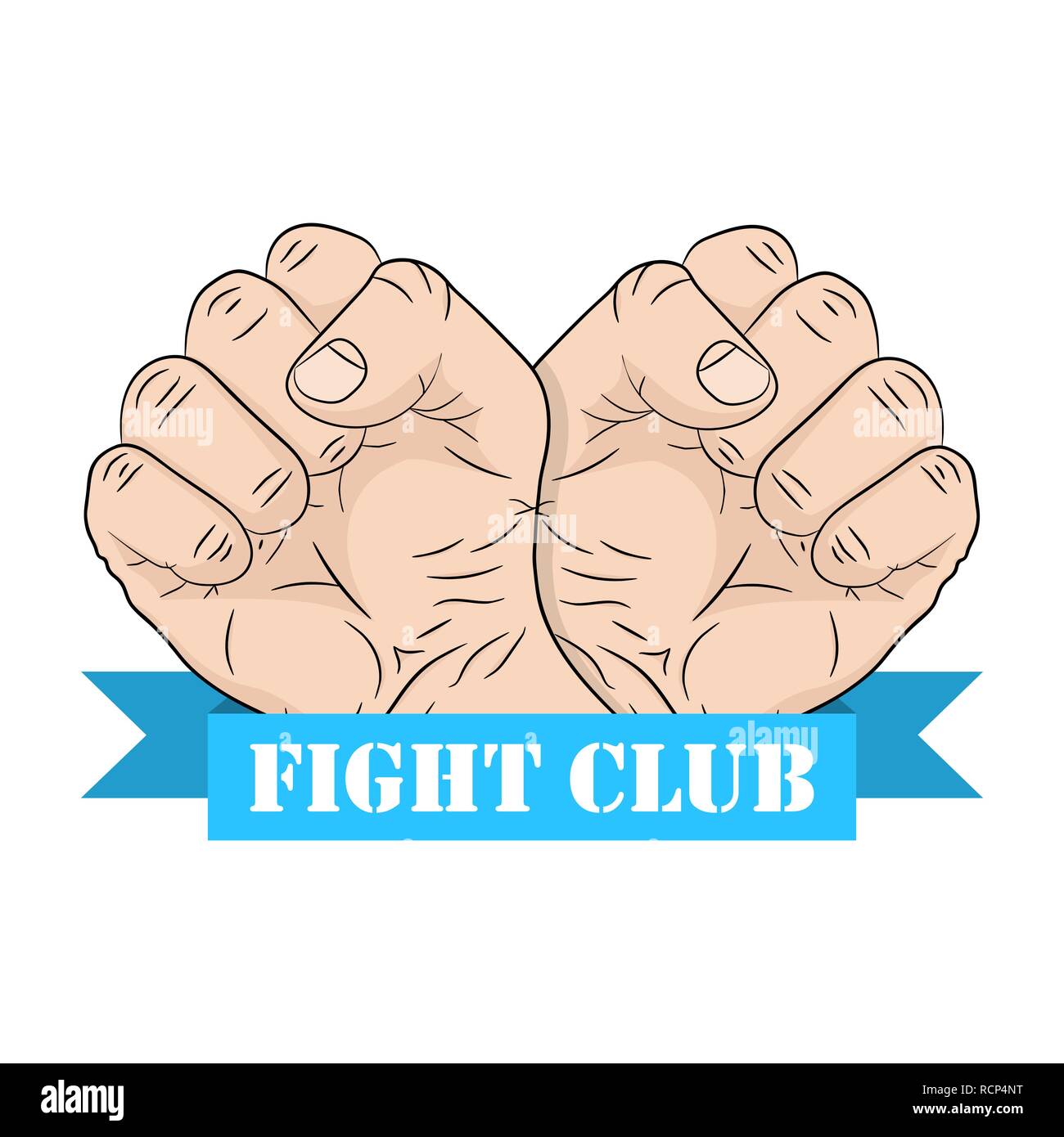 Fight club emblem with two fists and ribbon in flat design. Vector ...