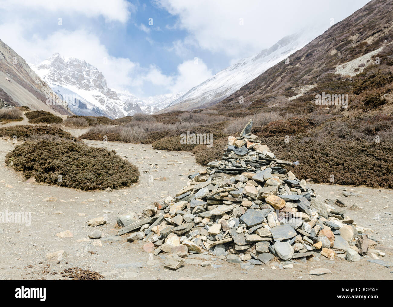 Cairn in Yak Kharka, Annapurna Circuit, Nepal Stock Photo - Alamy