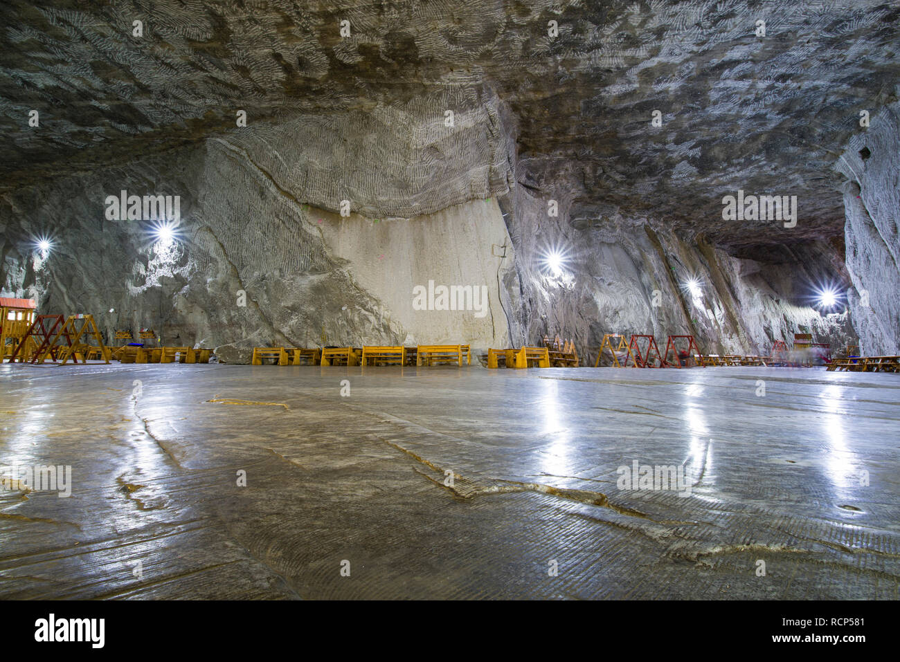 Chairs and tables in underground for visitors. Different recreational ...