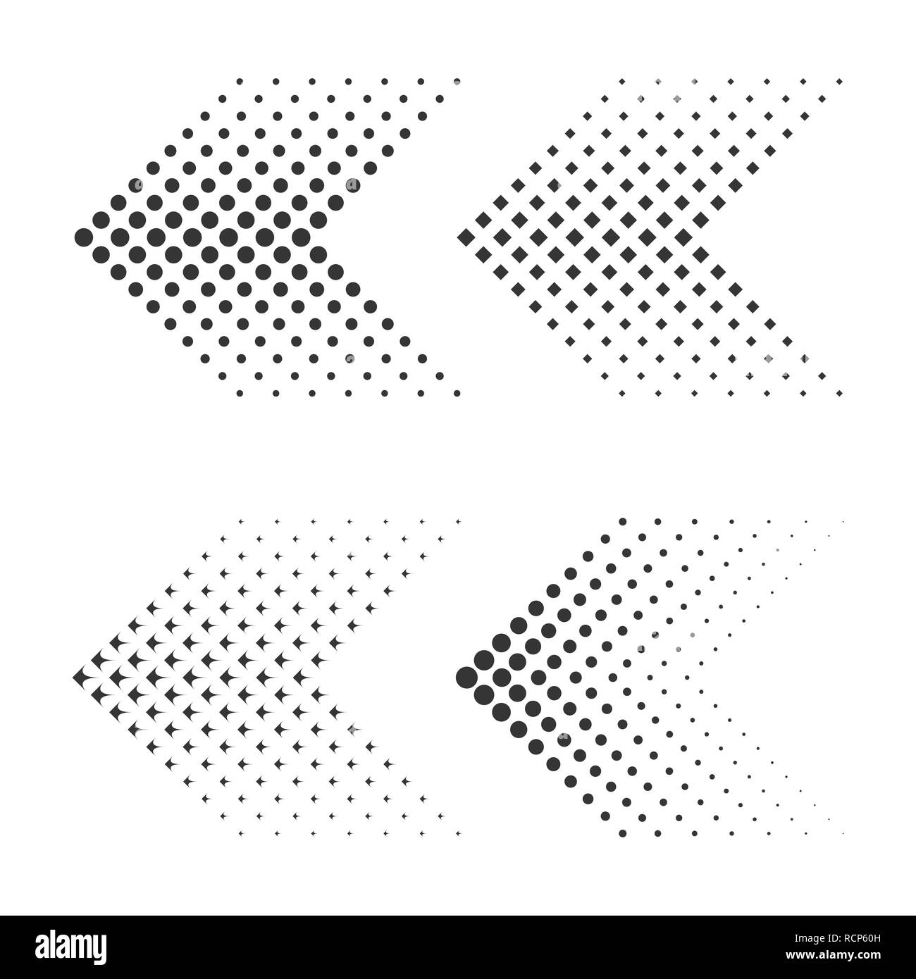 Set of black flat arrows with halftone effect. Vector illustration ...