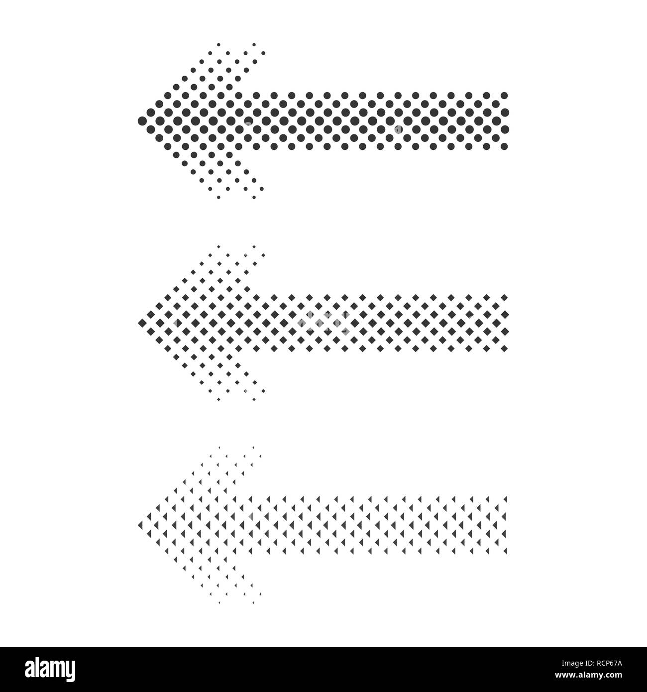 Set of black flat arrows with halftone effect. Vector illustration ...