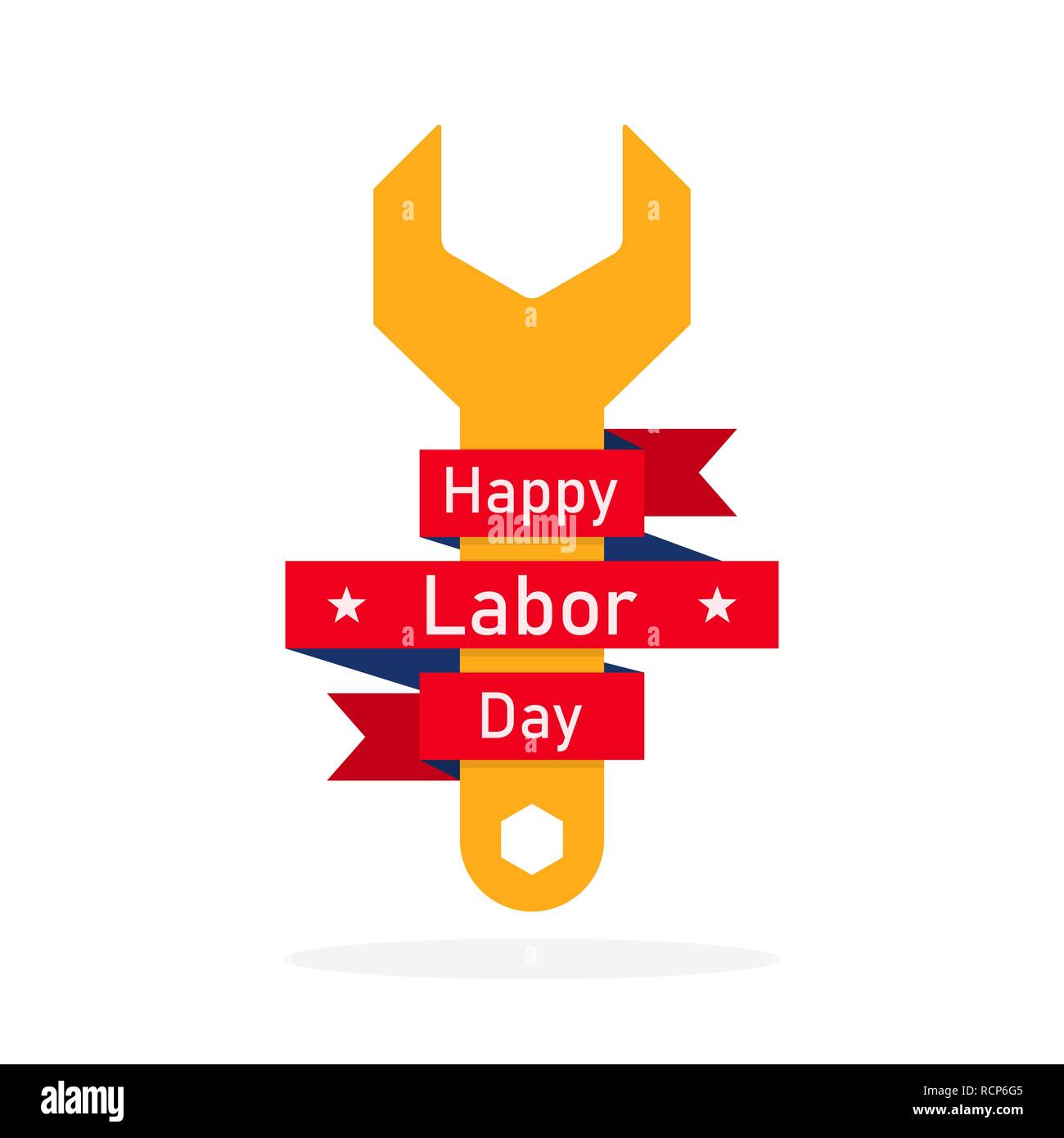 Happy Labor Day, background with a wrench and red ribbon. Vector ...