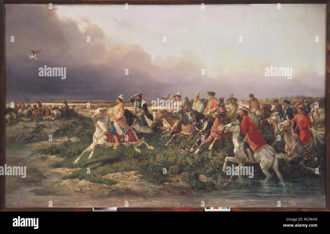 The Falconry of the Tsar Alexei Mikhailovich near Moscow. Museum: State ...