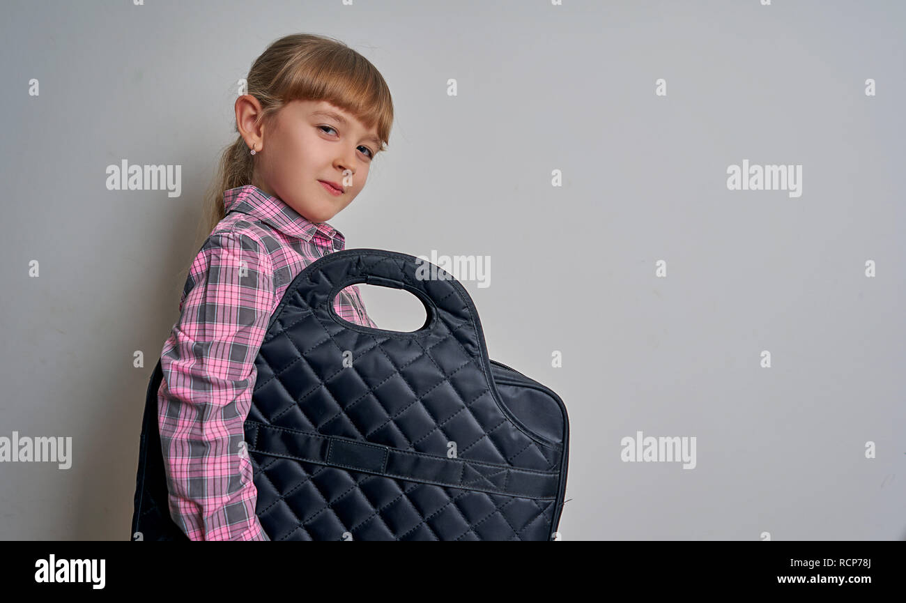 girl with briefcase on white background Stock Photo - Alamy