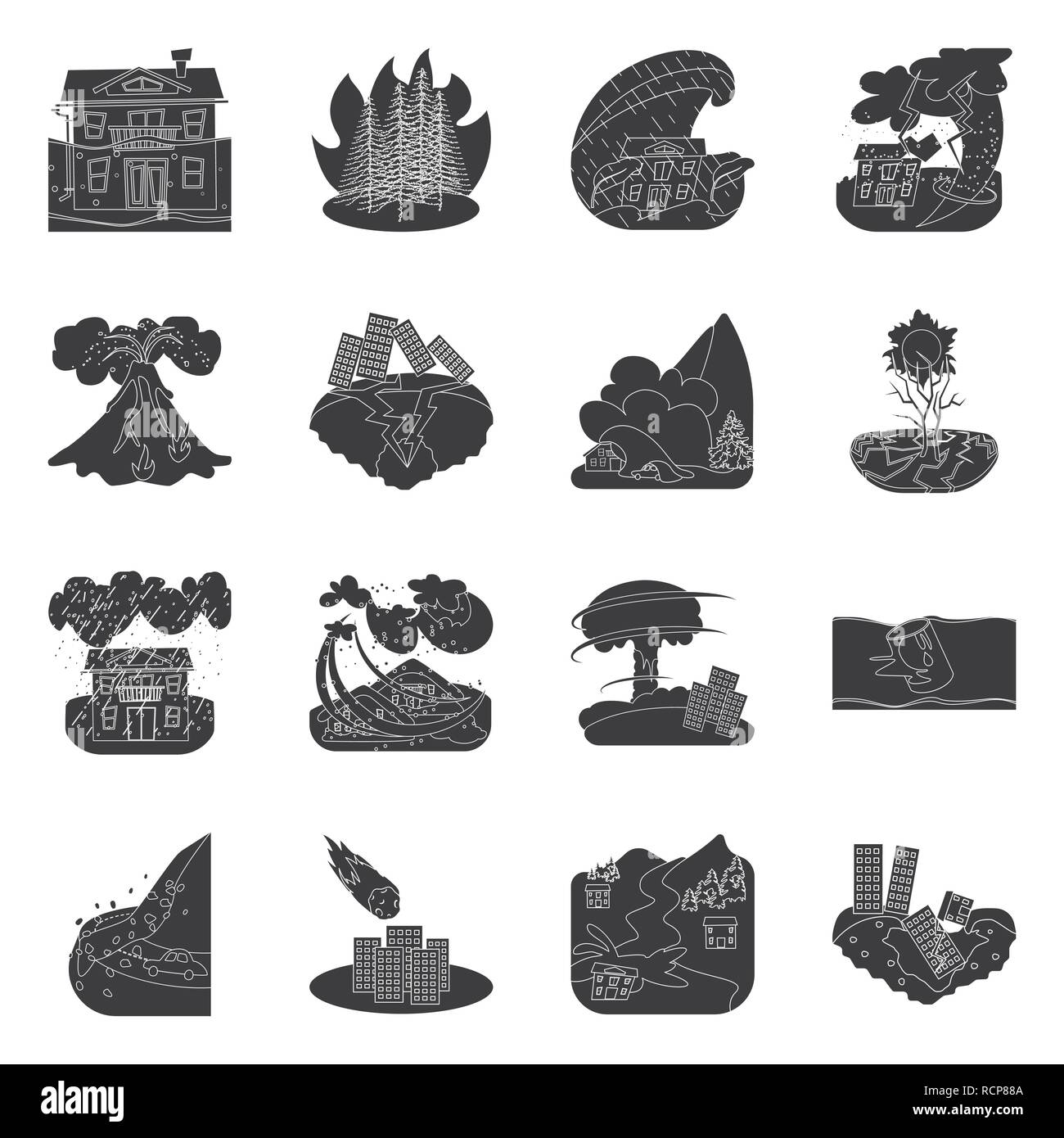 Vector design of calamity and crash sign. Collection of calamity and ...