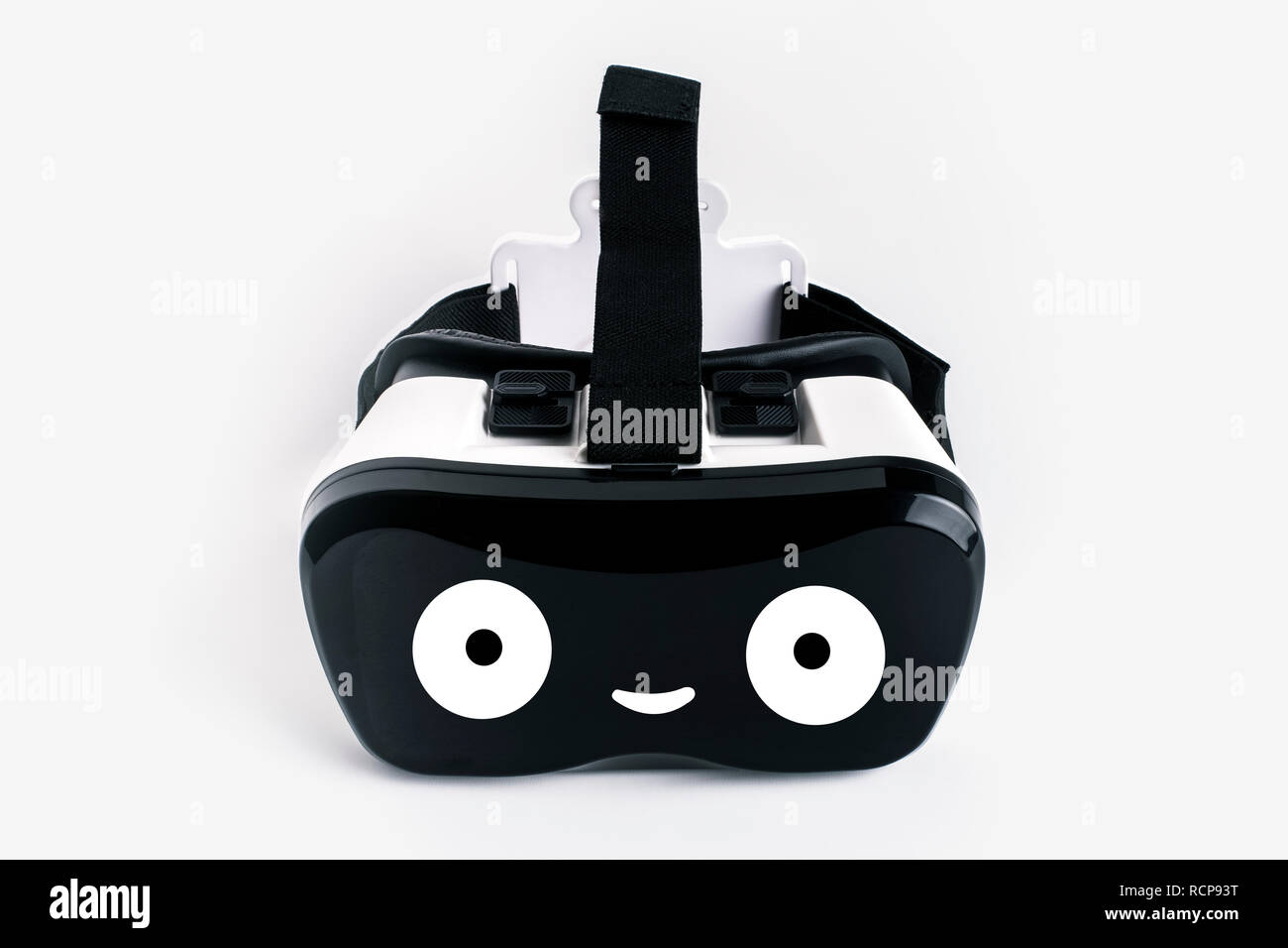 VR virtual reality glasses with painted muzzle on white background ...
