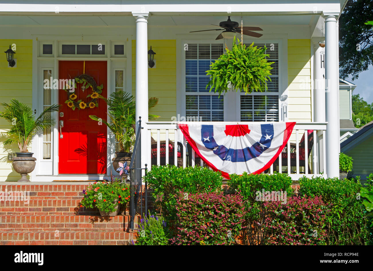 Front Porch with Festive Bunting Decorations Stock Photo - Alamy