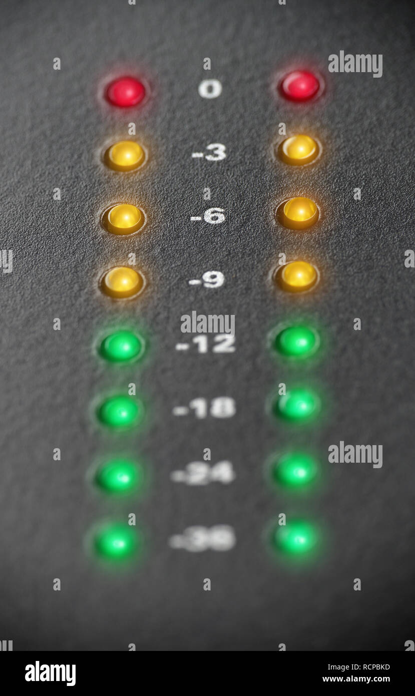 Audio recording level lights clipping, selective focus on -6db Stock ... Audio recording level lights clipping, selective focus on -6db Stock ...