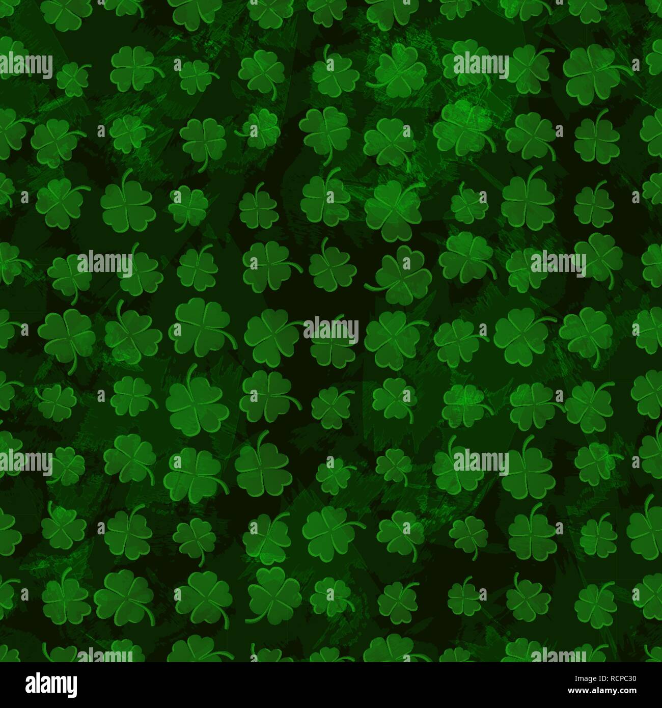 St Patricks Clover seamless pattern green clover on grunge dark ...