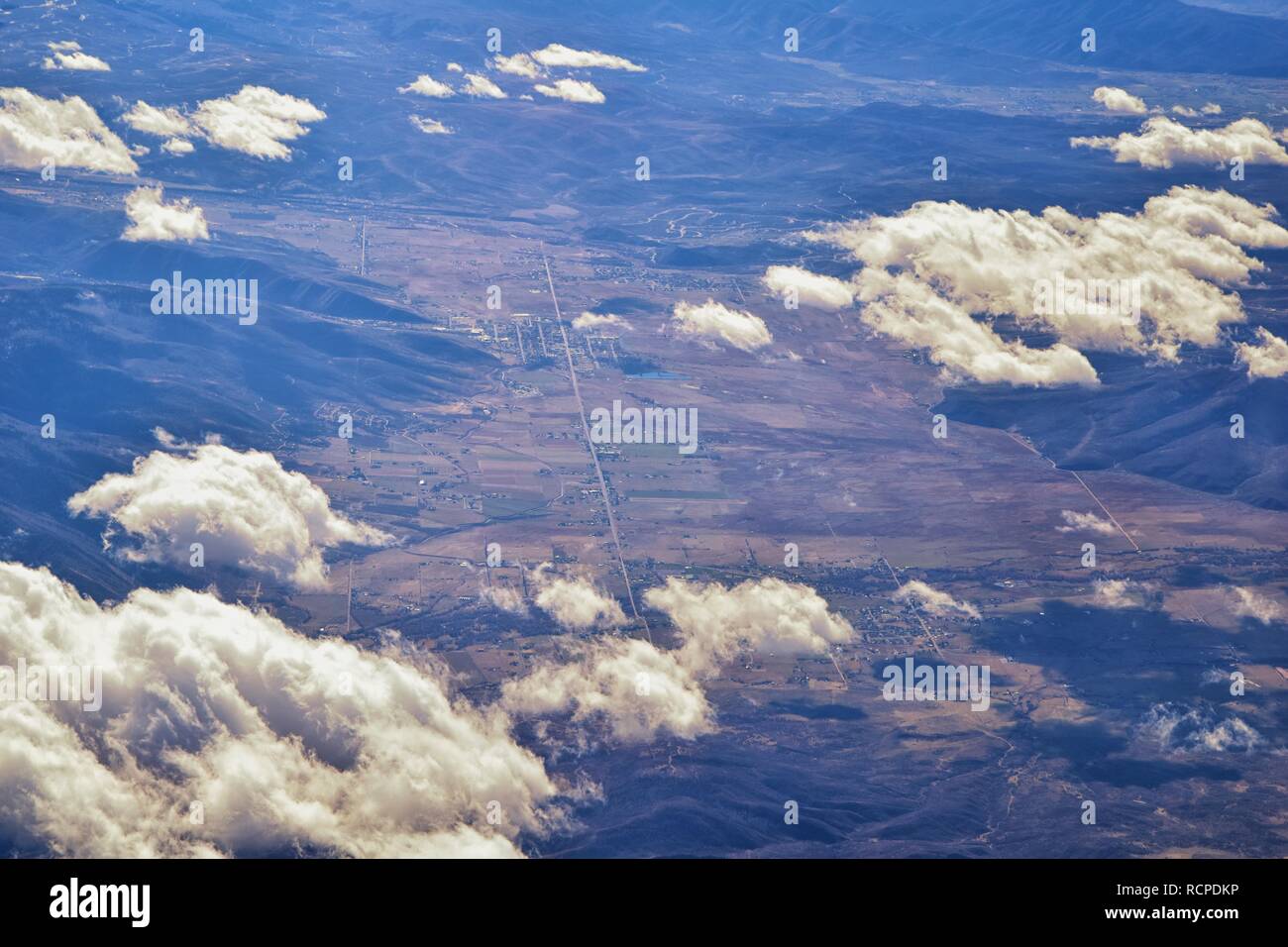 Aerial view of topographical Rocky Mountain landscapes on flight over ...