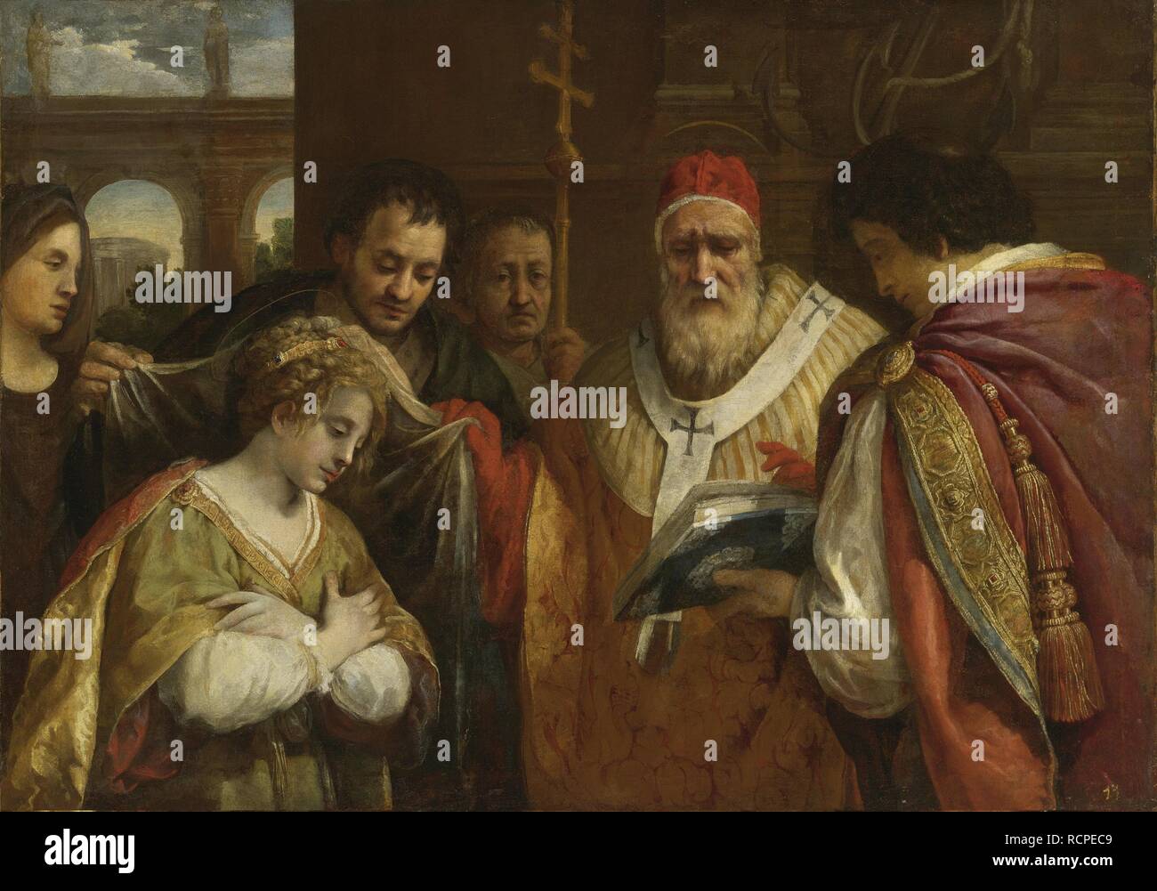 Saint Domitilla receiving the veil from Pope Clement I. Museum: PRIVATE ...