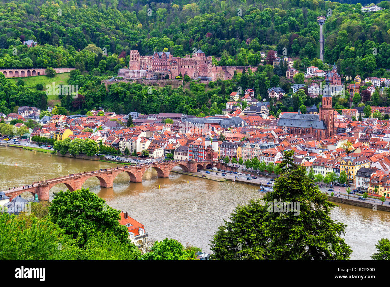 Panoramic view of beautiful medieval town Heidelberg including Carl ...